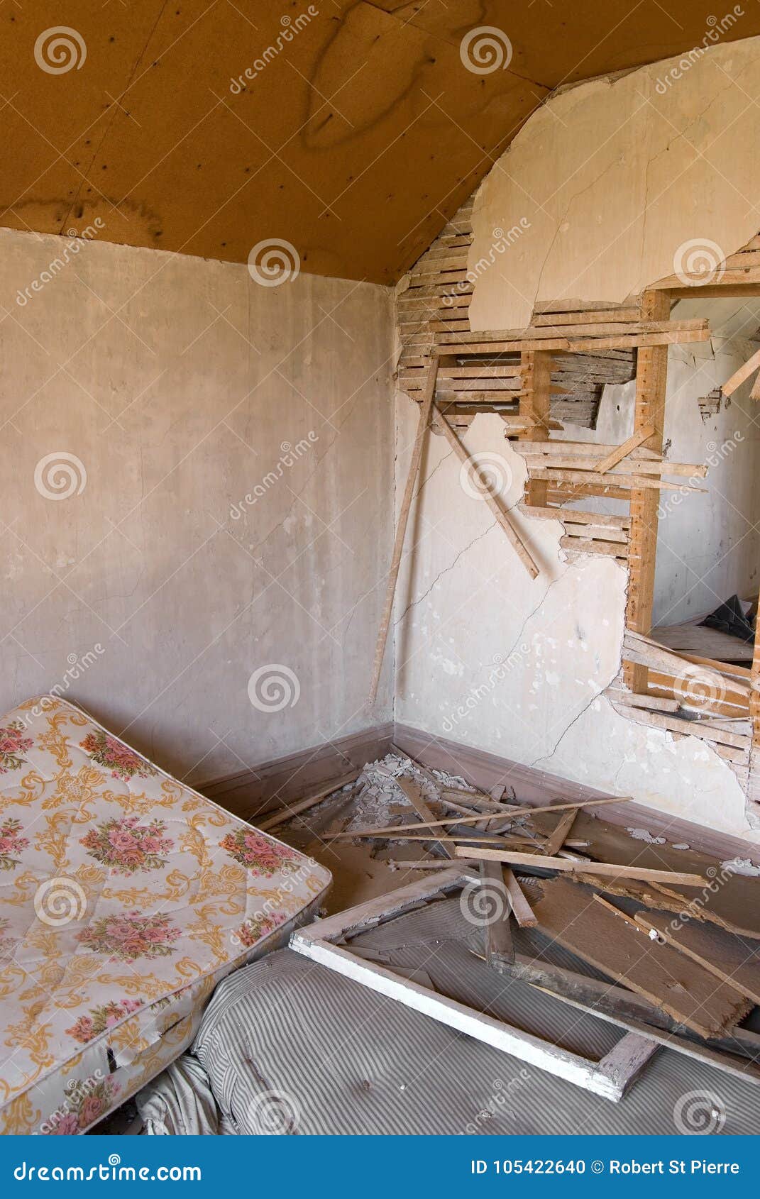 Vertical Image of Wrecked Destroyed Room Stock Photo - Image of wall ...