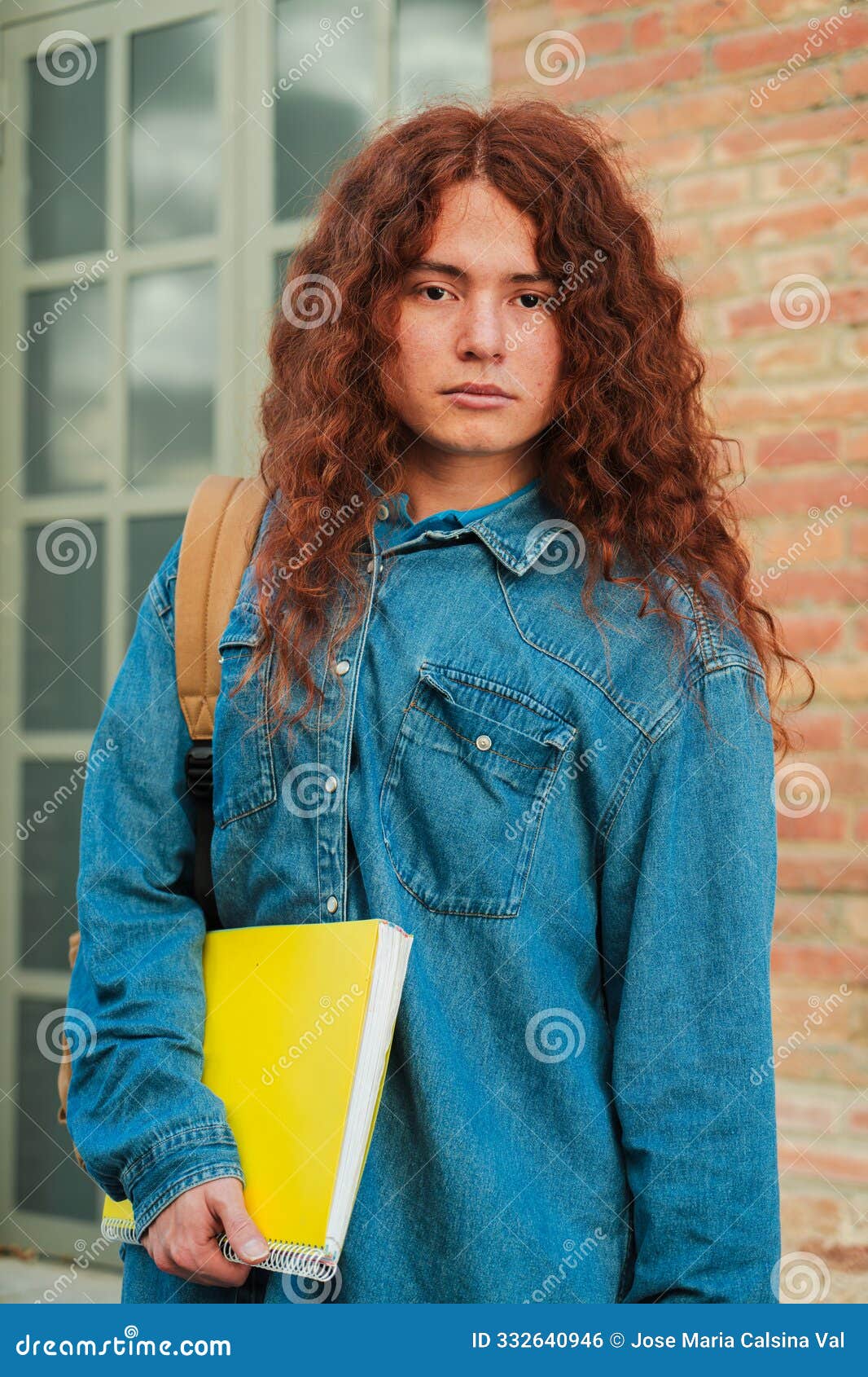 Vertical Individual Portrait of a Serious Student Standing and Looking ...