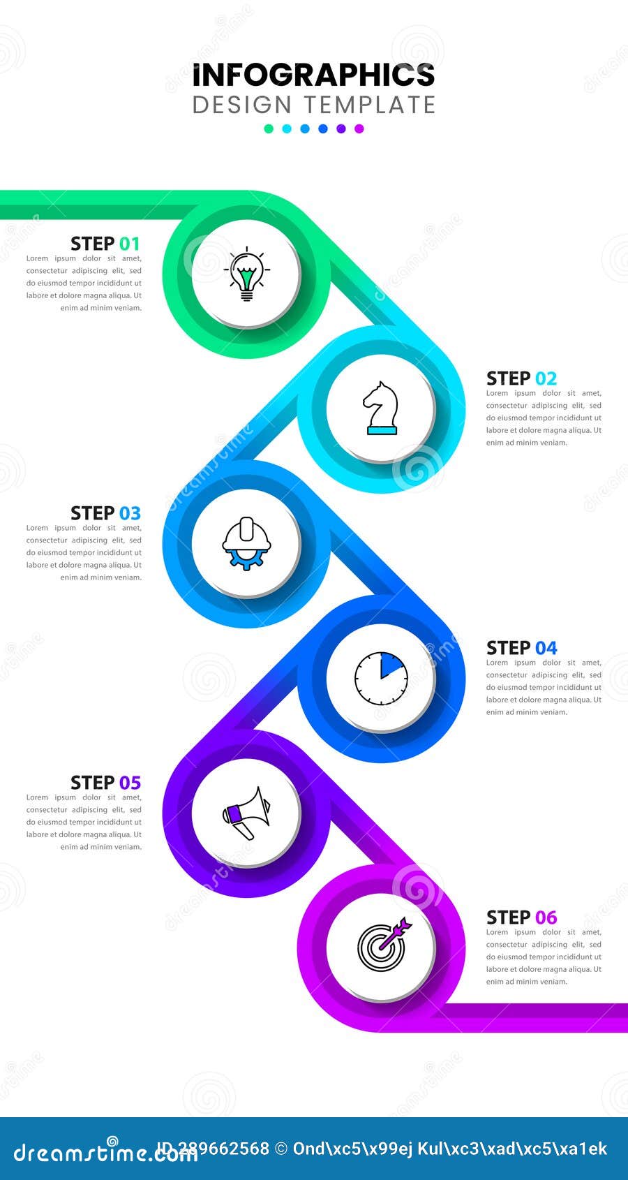 Vertical Infographic Template. 6 Linked Circles with Icons Stock ...