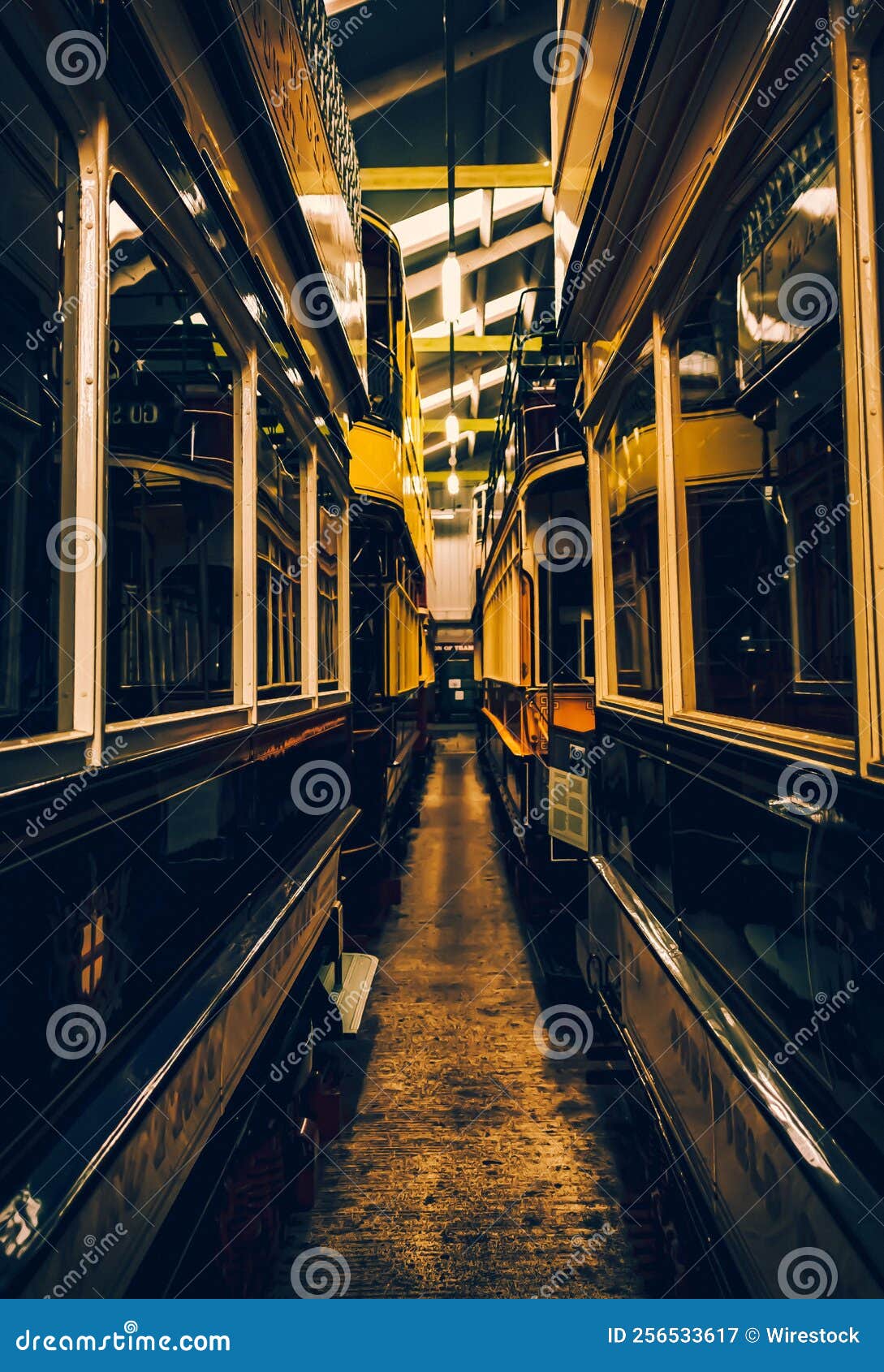 Vertical Inside Shot of the Express Train Corridor with Lights and ...