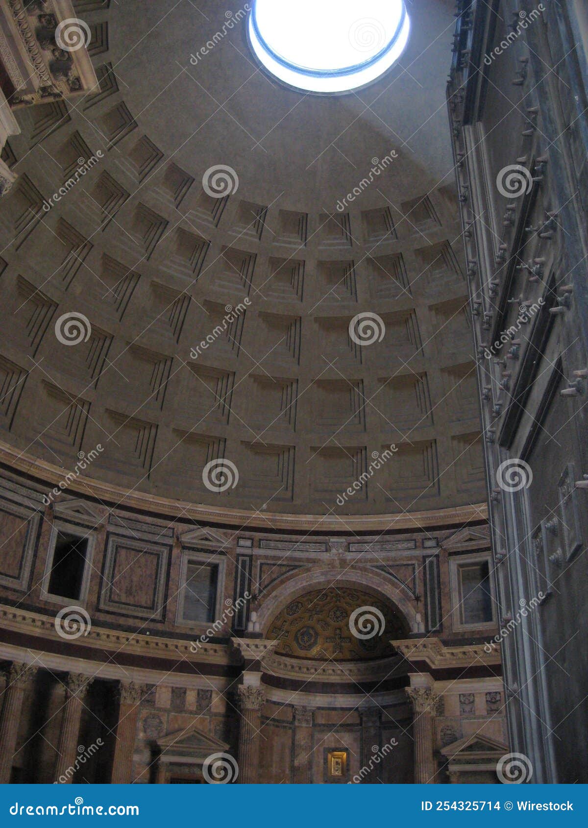 Vertical Inside View of a Pantheon in Rome with Light Coming from the ...