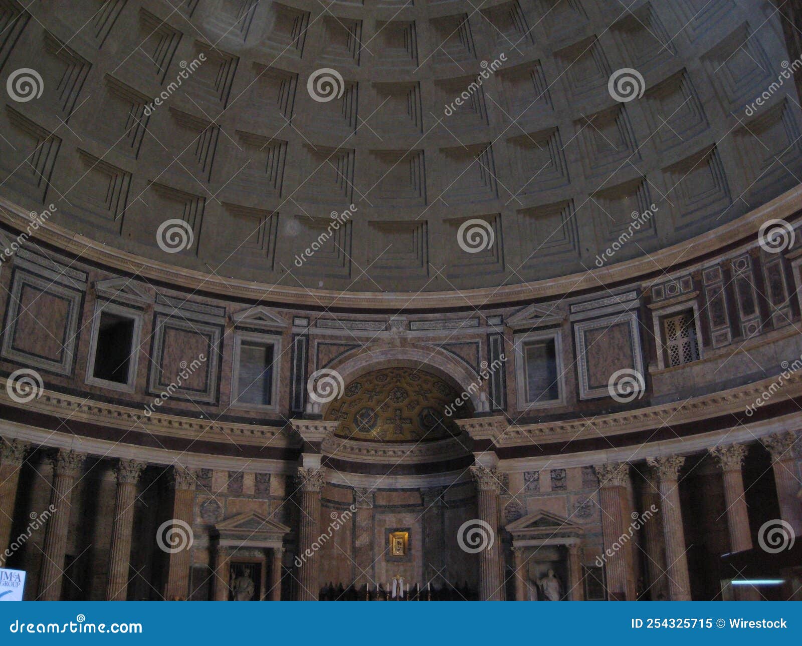 Vertical Inside View of a Pantheon in Rome with Light Coming from the ...
