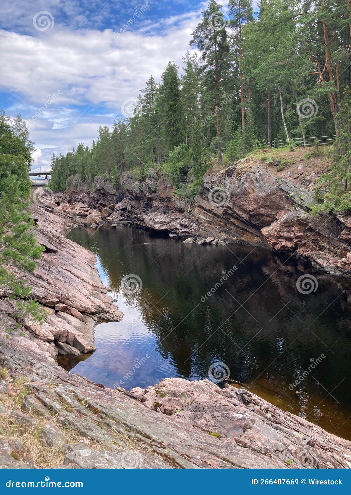 Vertical of Landscape View in Imatra Rapids with a River between Trees ...