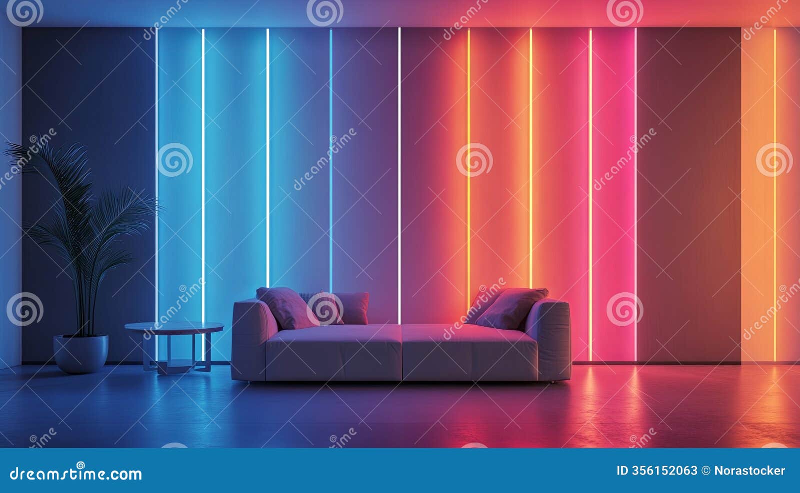 Vertical LED Strips Embedded in a Living Room Wall Panel, Creating a ...