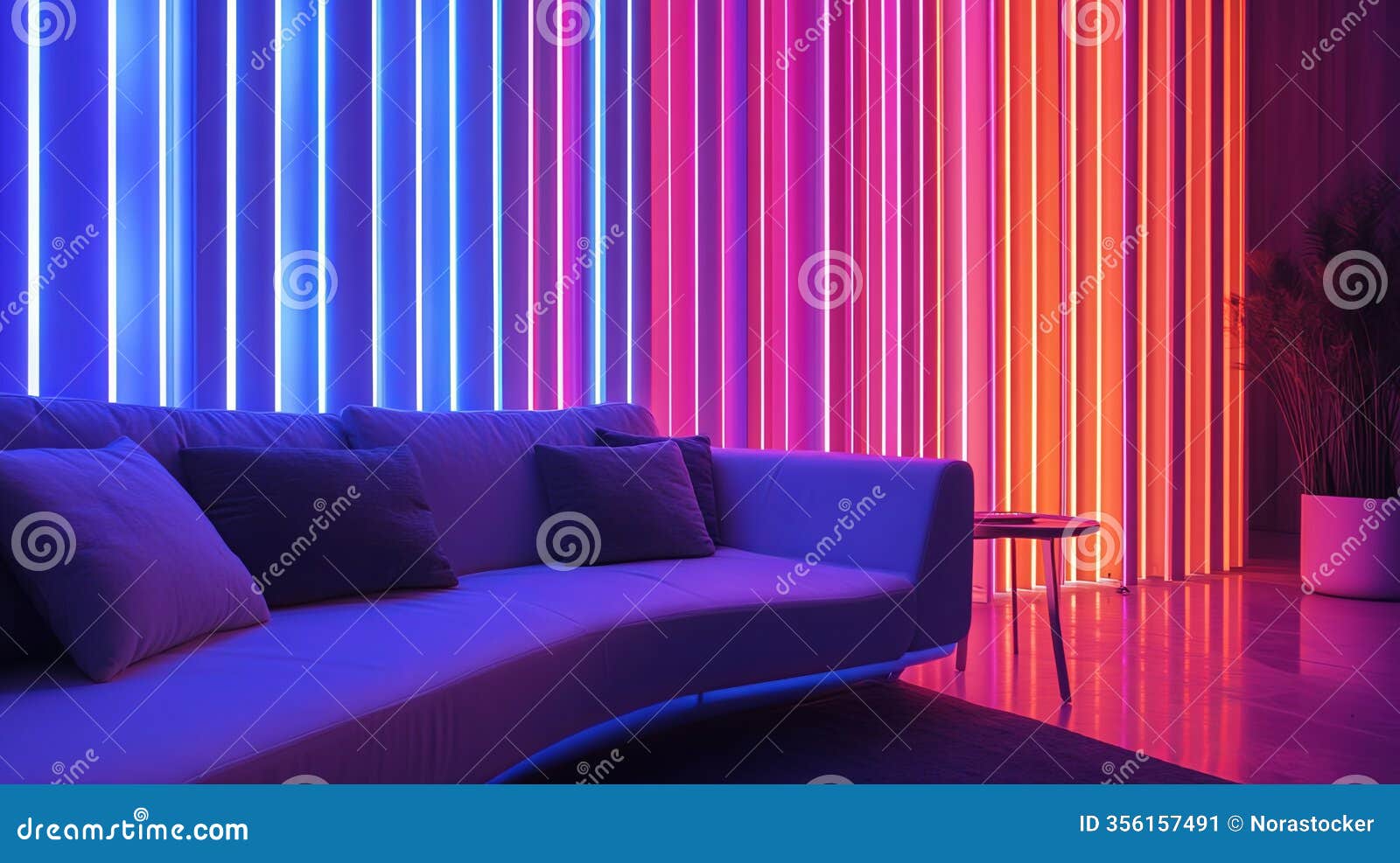 Vertical LED Strips Embedded in a Living Room Wall Panel, Creating a ...