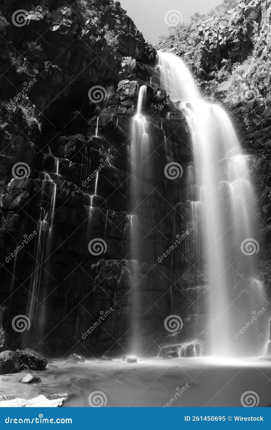 Vertical Light Exposure Grayscale Shot of a Waterfall Stock Image ...