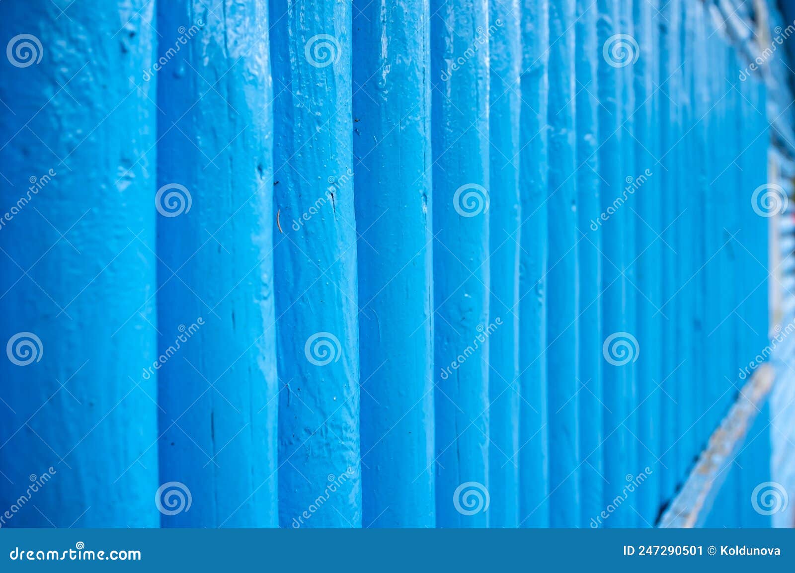 Vertical Log Wall in Blue, Outdoors. Wooden Building Stock Image ...