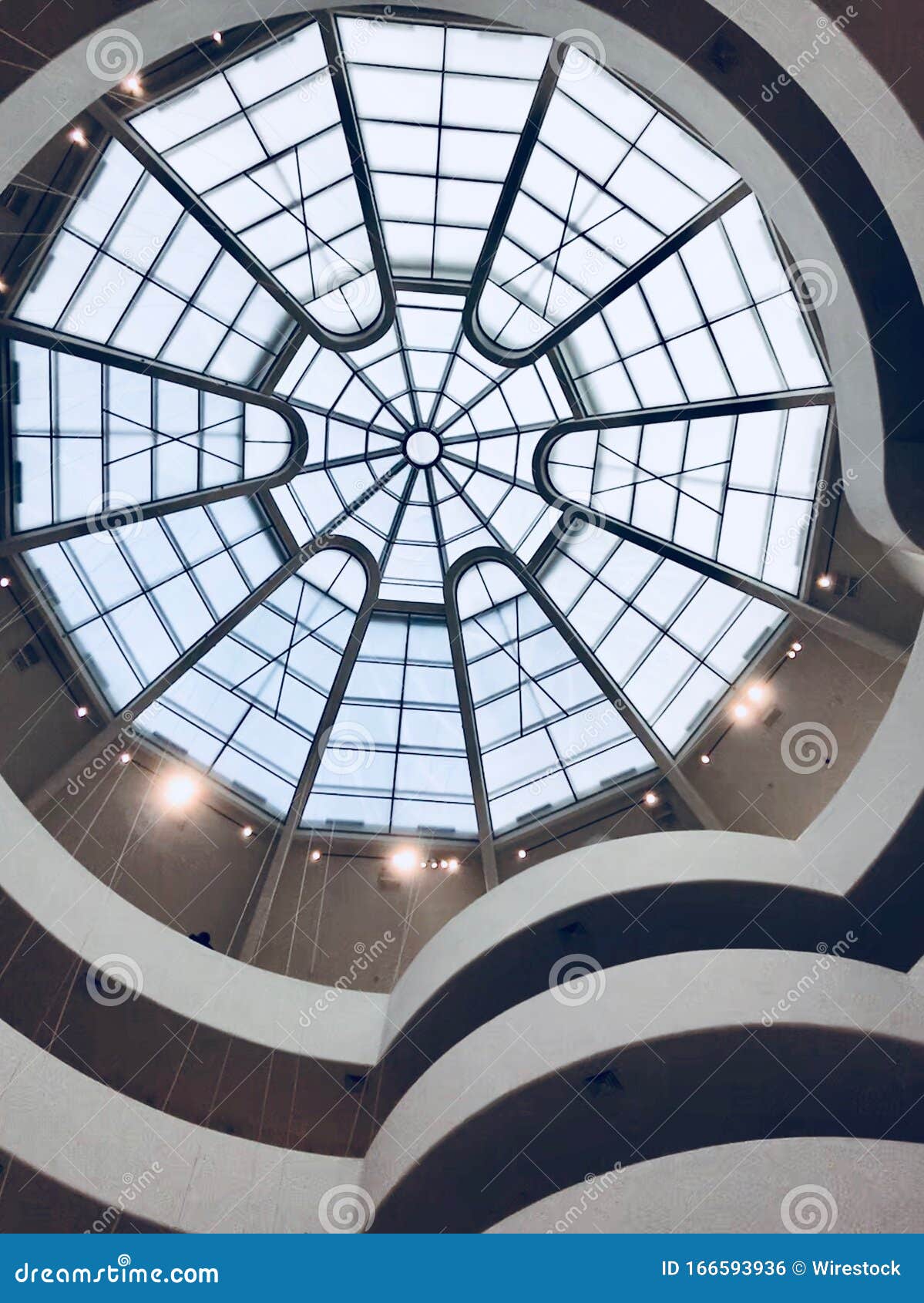 Vertical Low Angle Shot of the Circular Glass Ceiling in a Modern ...