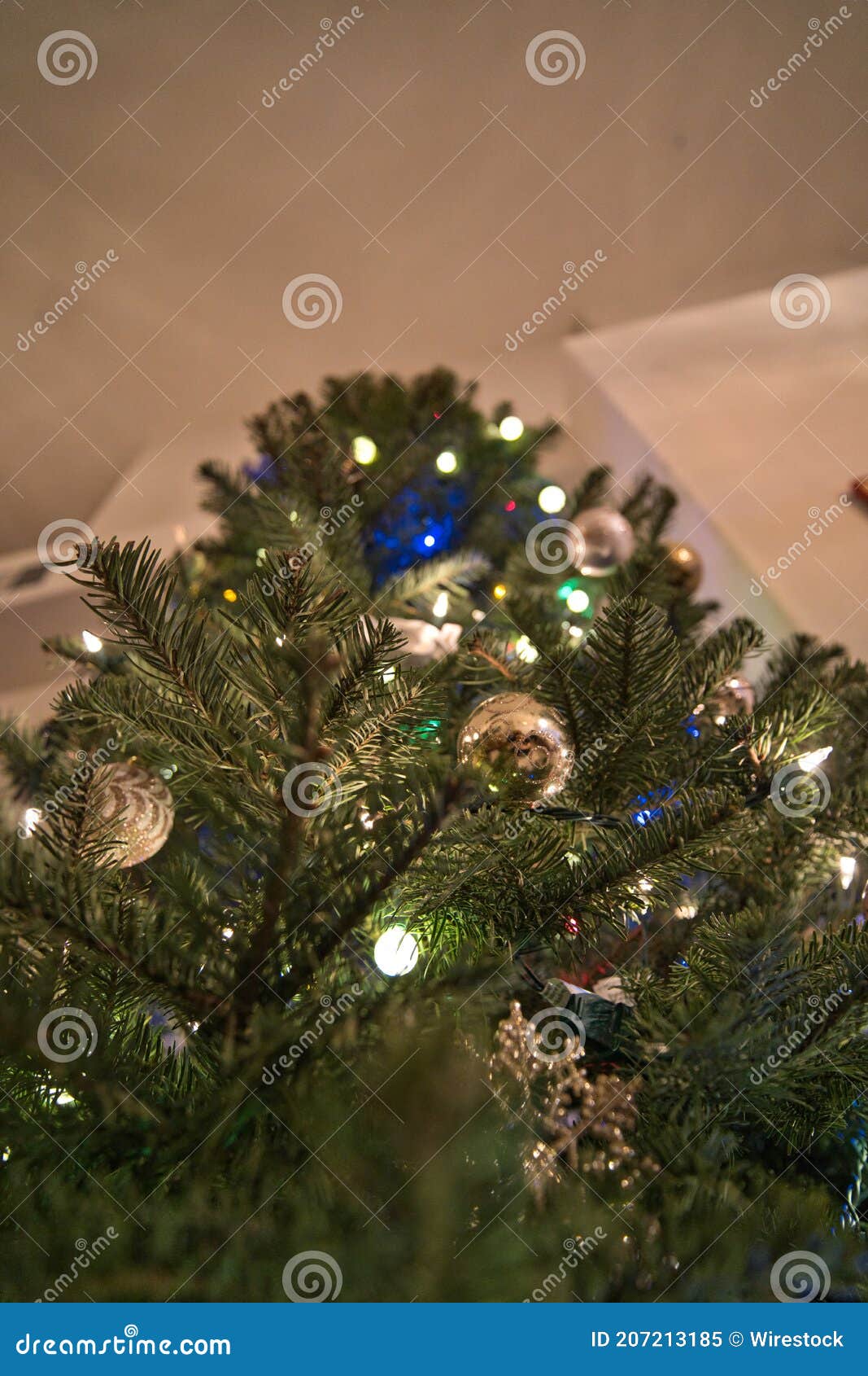 Vertical Low Angle Shot of a Decorated Christmas Tree Stock Image ...