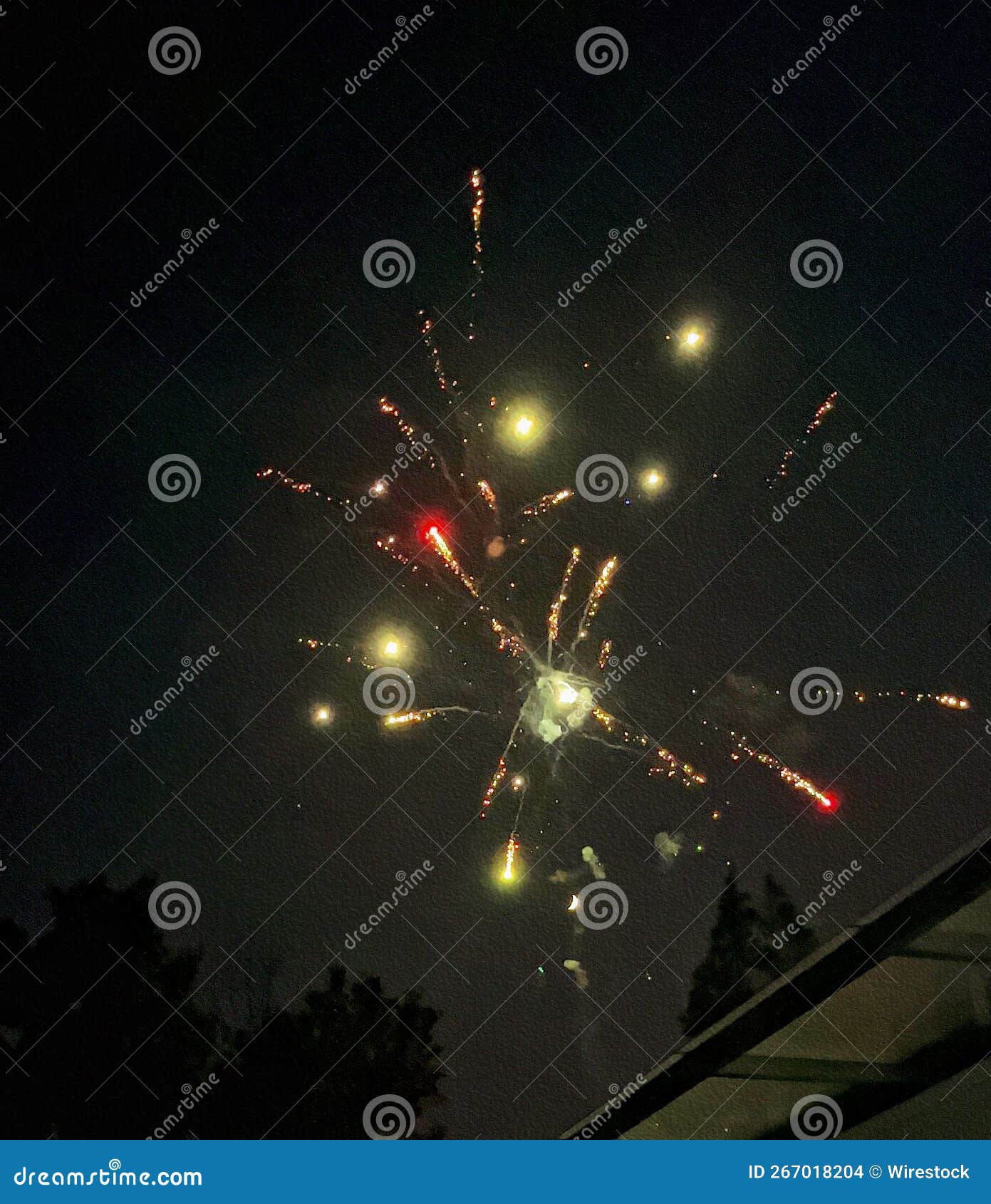 Vertical Low Angle Shot of Glowing Exploding Fireworks in a Dark Sky ... Vertical Low Angle Shot of Glowing Exploding Fireworks in a Dark Sky ...