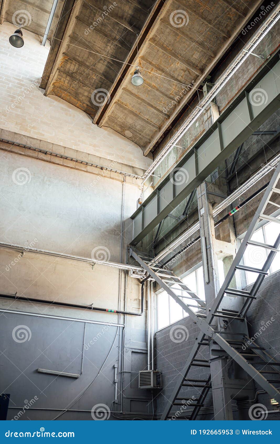 Vertical Low Angle Shot Inside a Huge Factory Stock Image - Image of ...