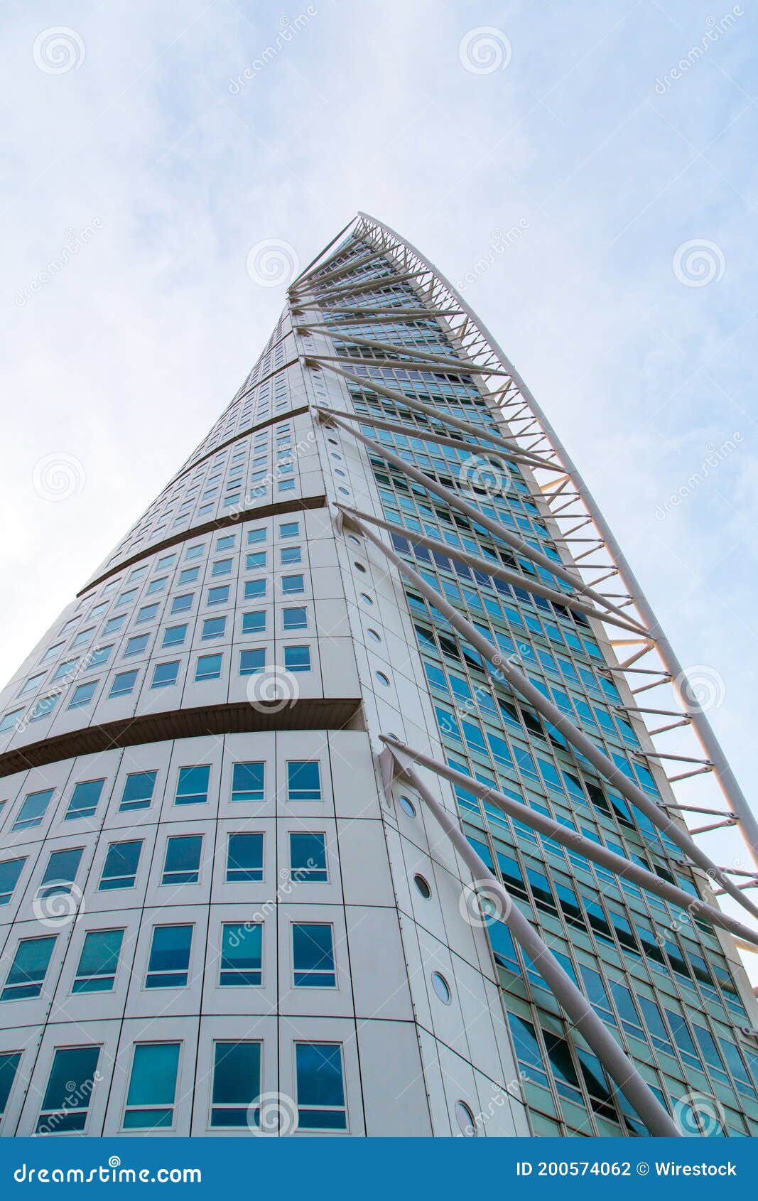 Vertical Low Angle Shot of the Turning Torso Skyscraper in Malmo ...