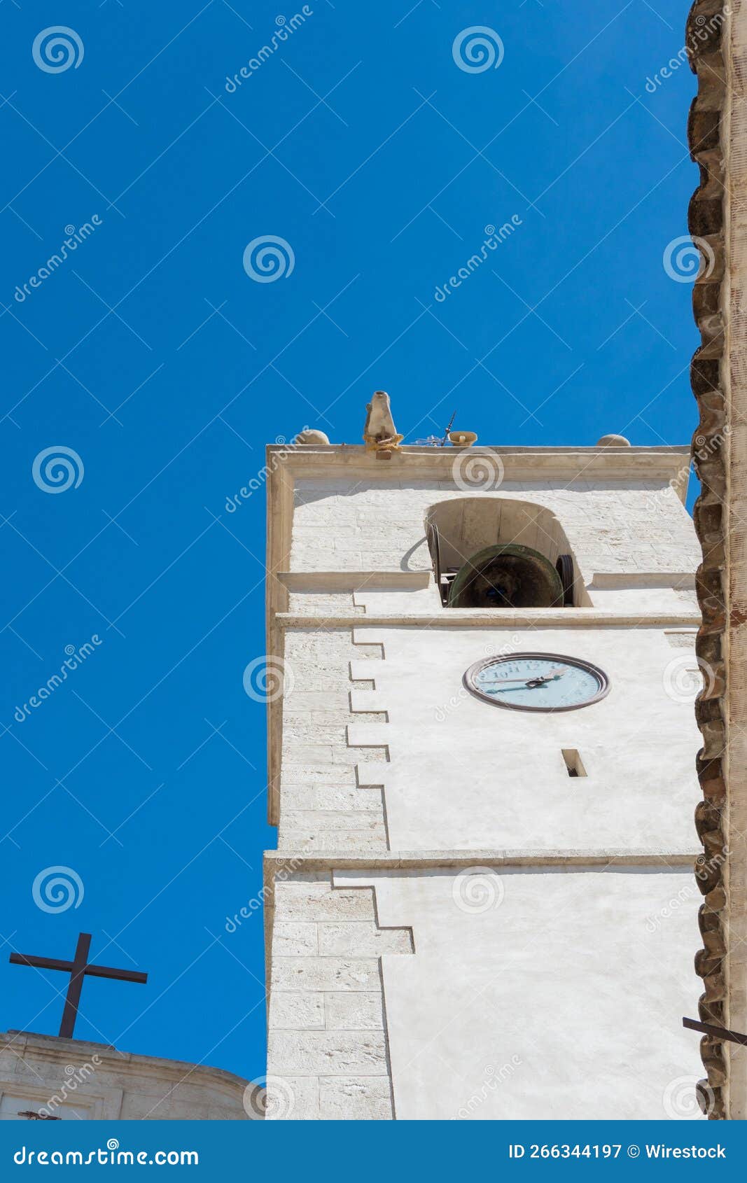 Vertical Low Angle Shot of a White Clock Tower on Blue Sky Background ...