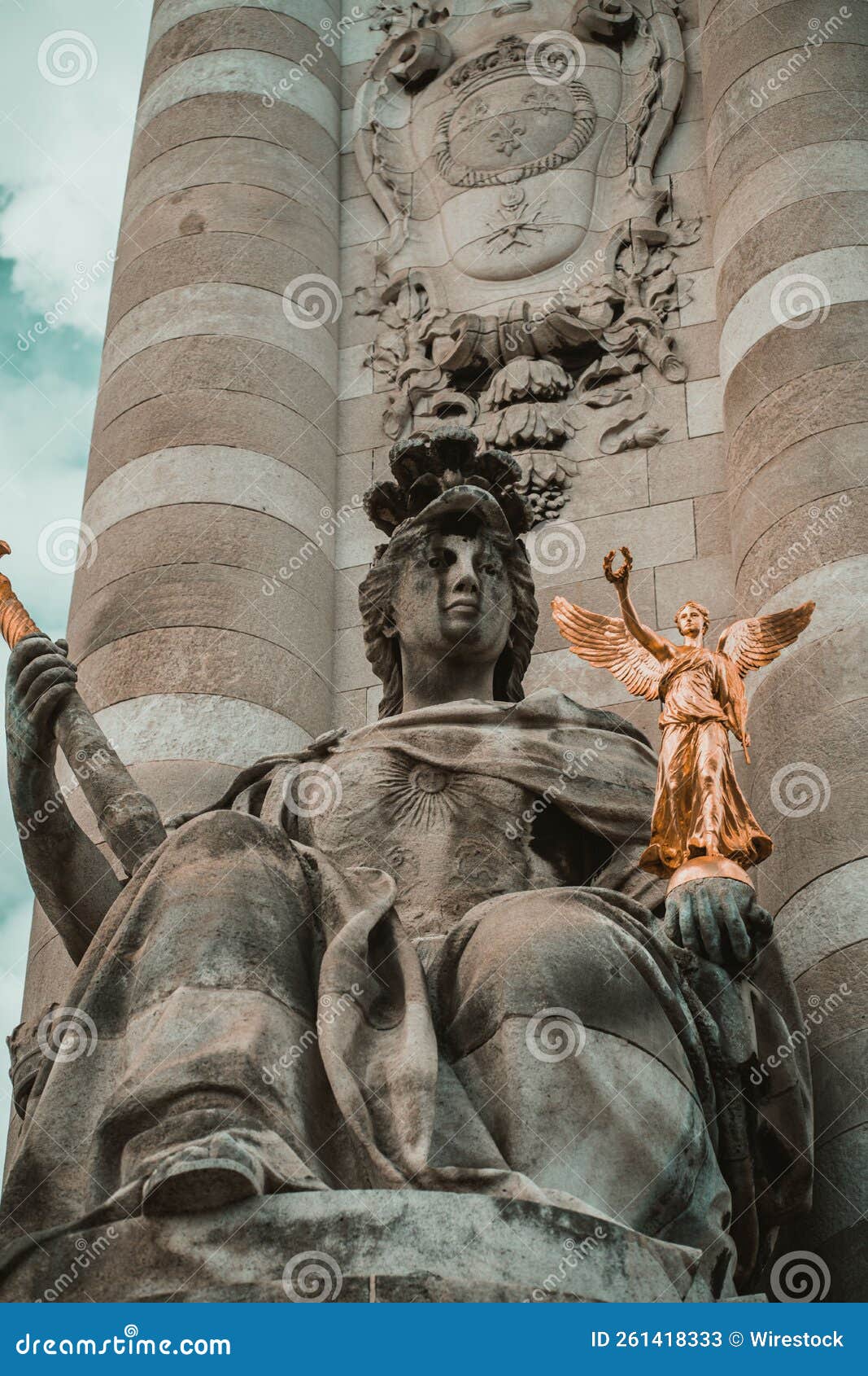 Vertical Low-angle of Victory Column with Alexander III Statue, Sky ...