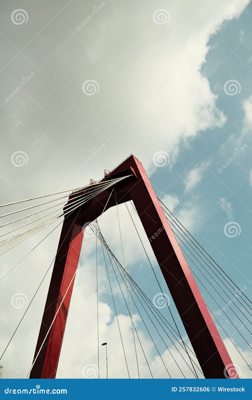 Vertical Low Angle View of a Red Bridge in Rotterdam Stock Photo ...