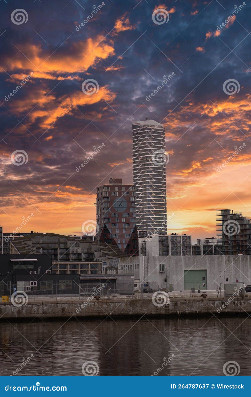Vertical Mesmerizing Sunset Sky with Dense Grey Cloudscape Above the ...