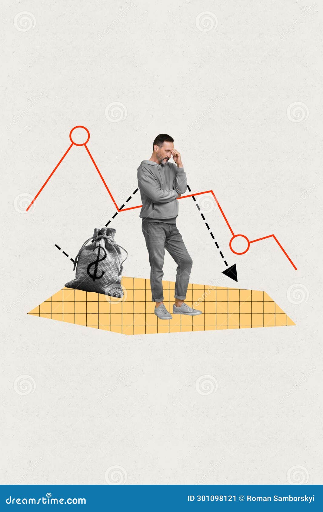 Vertical Minimal Photo Collage of Depressed Stressed Middle Aged Man ...