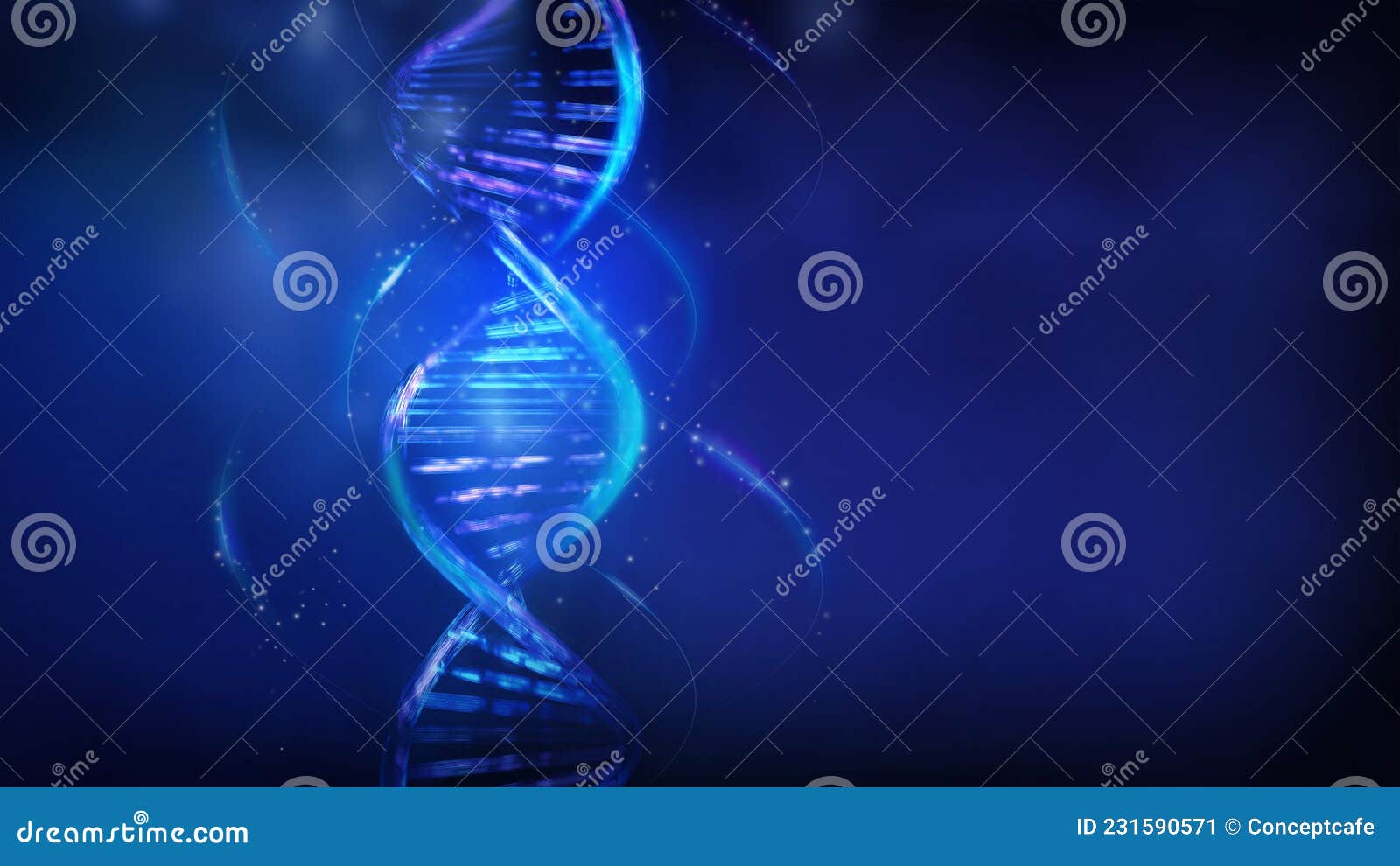 Luminous DNA Strands on a Dark Blue Background, 3D Render. Stock ...