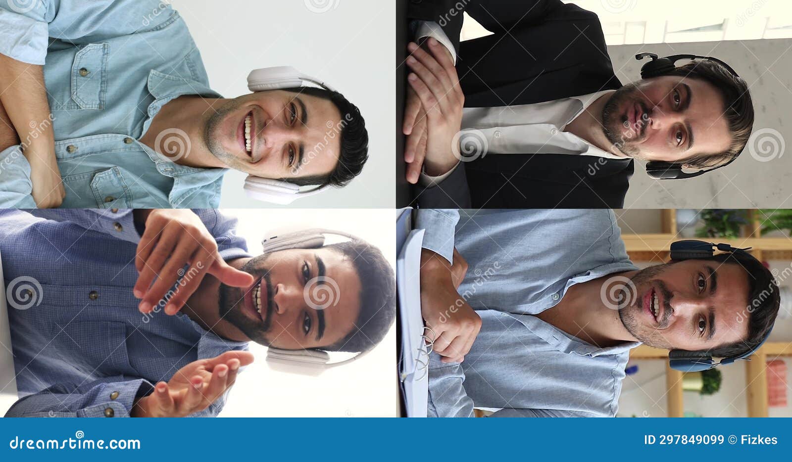 Multiple Videos Collage of Four Men Talking Use Videoconference App ...