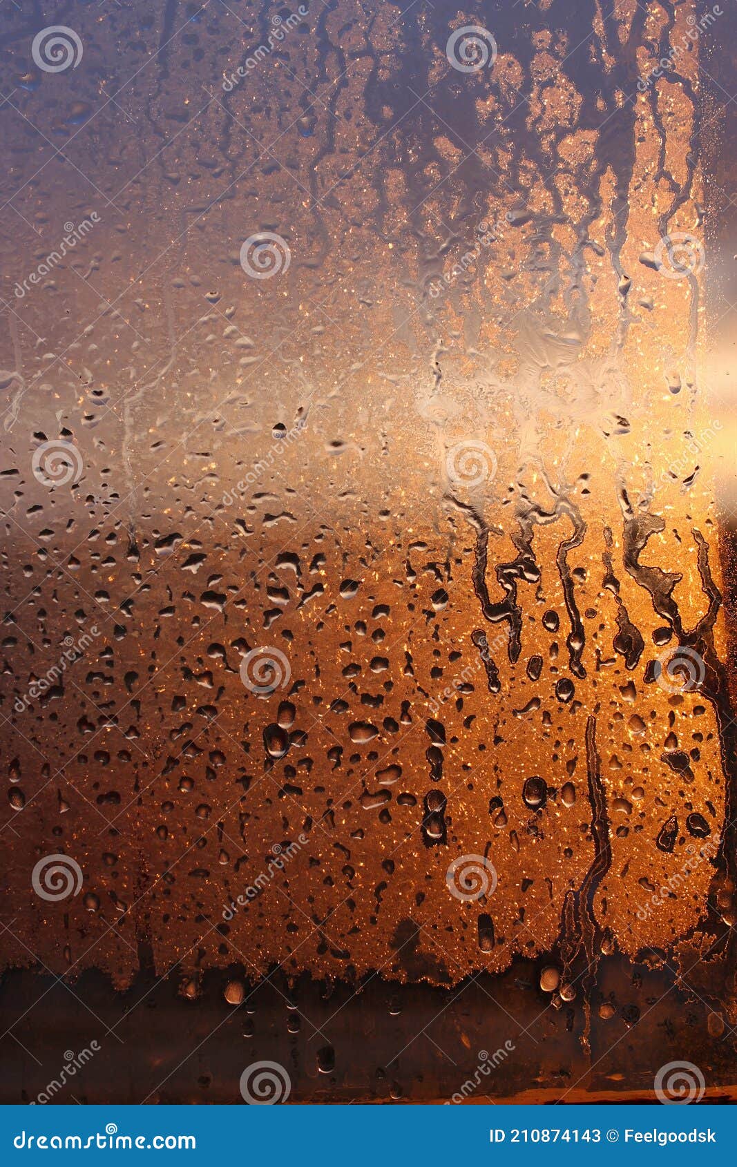 Vertical Natural Background with Water Drops on a Window with Sun Rays ...