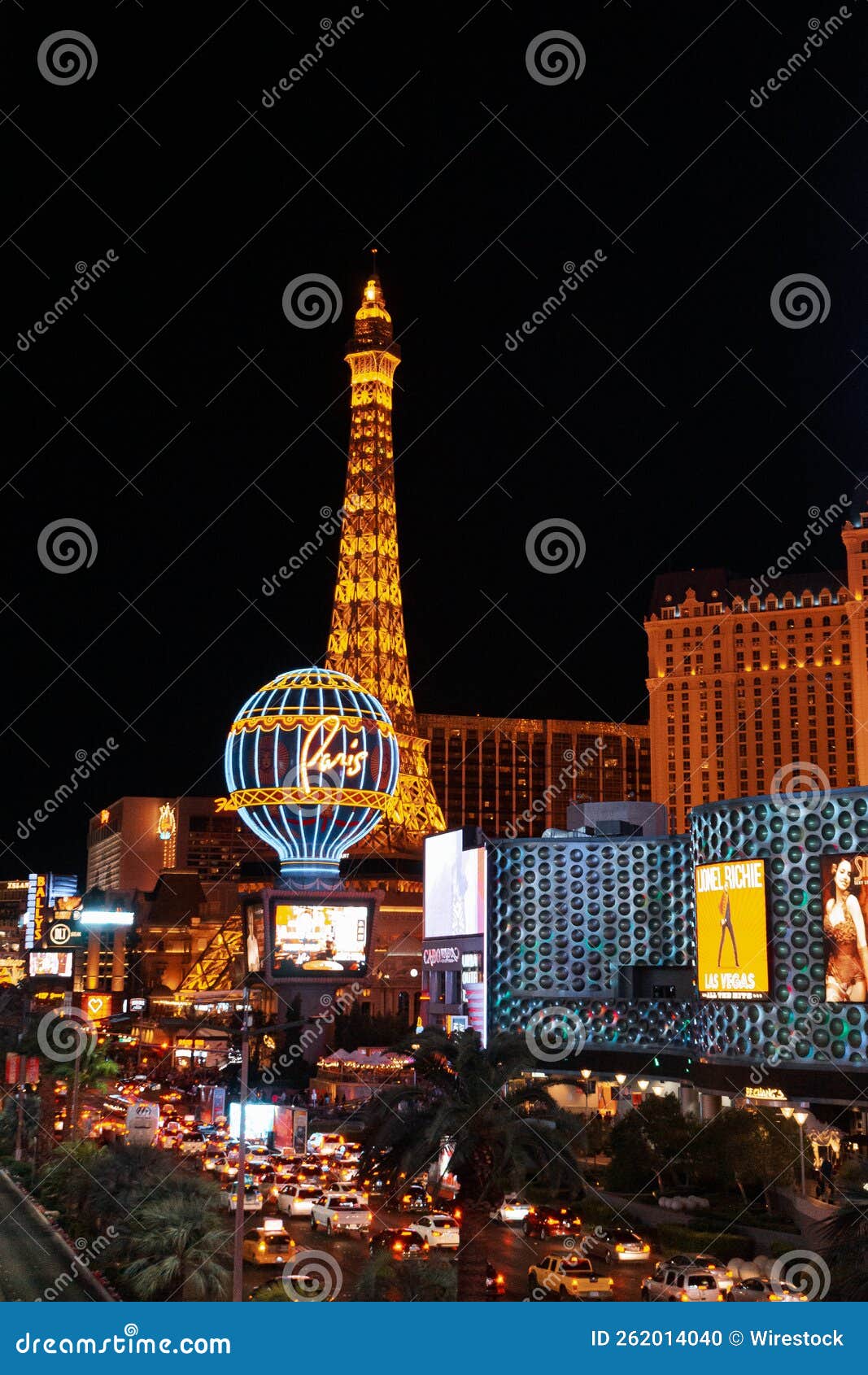 Vertical Night Shot of the Eiffel Tower in Front of the Paris Hotel and ... Vertical Night Shot of the Eiffel Tower in Front of the Paris Hotel and ...