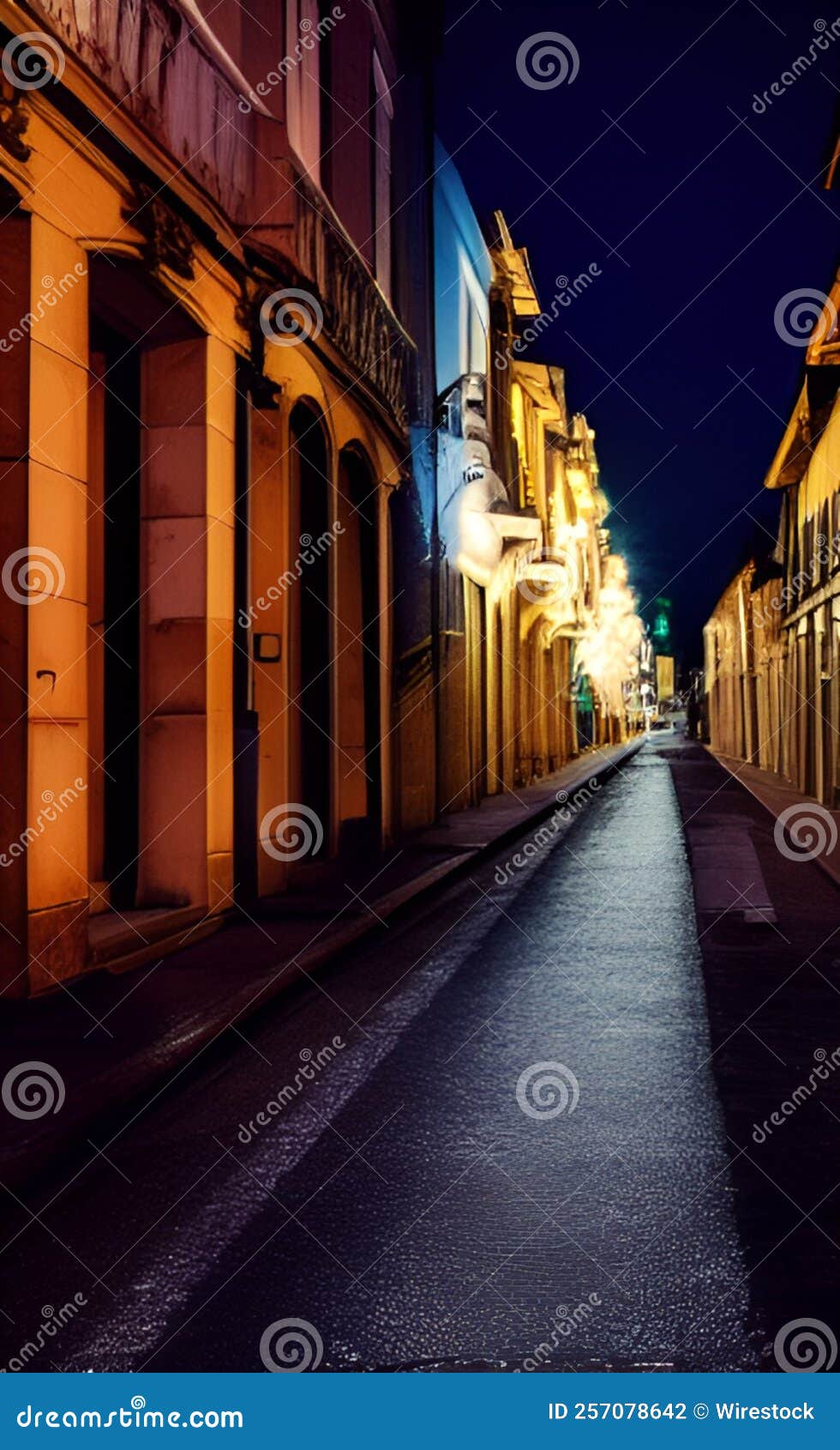 Vertical Night View of a Street Stock Photo - Image of scene, building ...