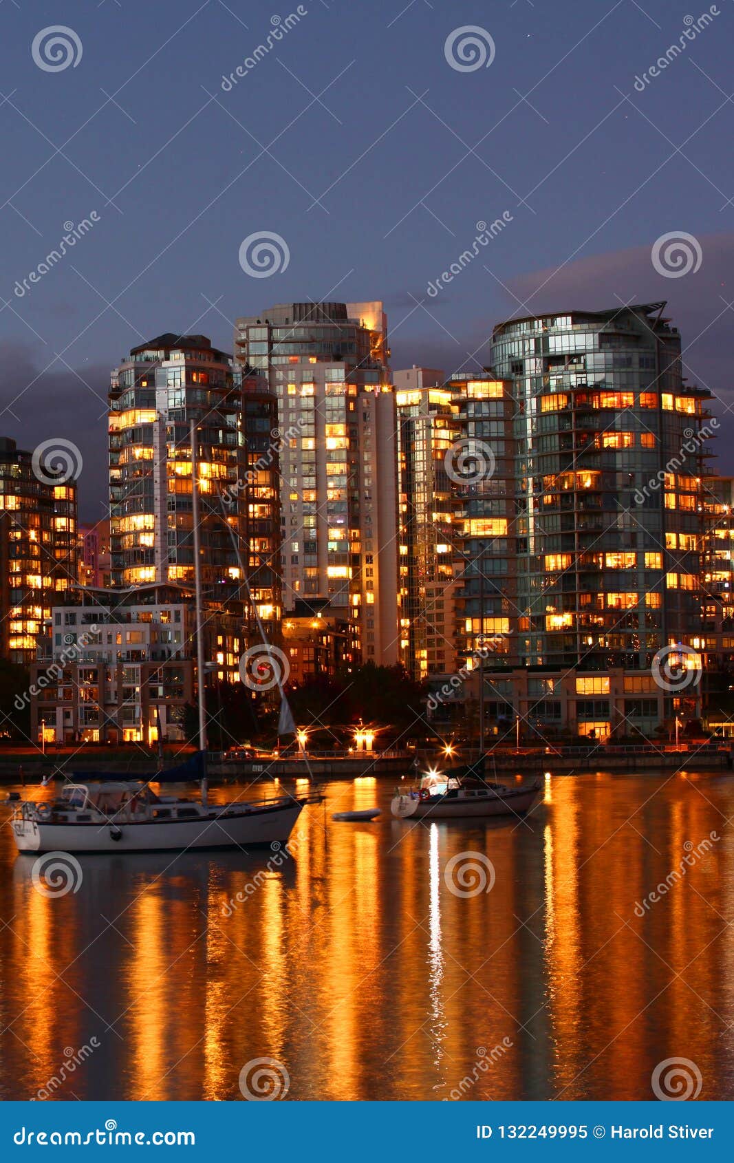 Vertical Night View of the Vancouver Skyline Stock Image - Image of ...