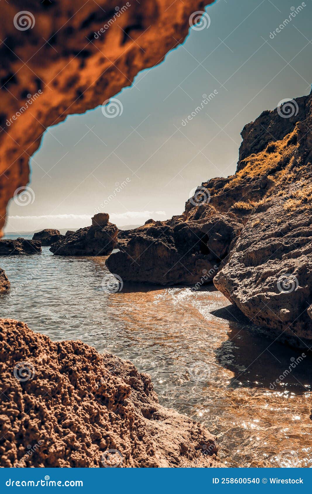 Vertical of Ocean Waves Approaching a Coastal Cave and Rock Formations ...