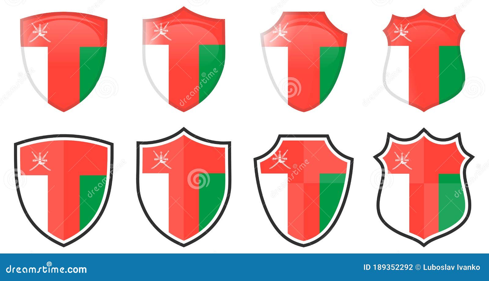 Vertical Oman Flag in Shield Shape, Four 3d and Simple Versions. Omani ...