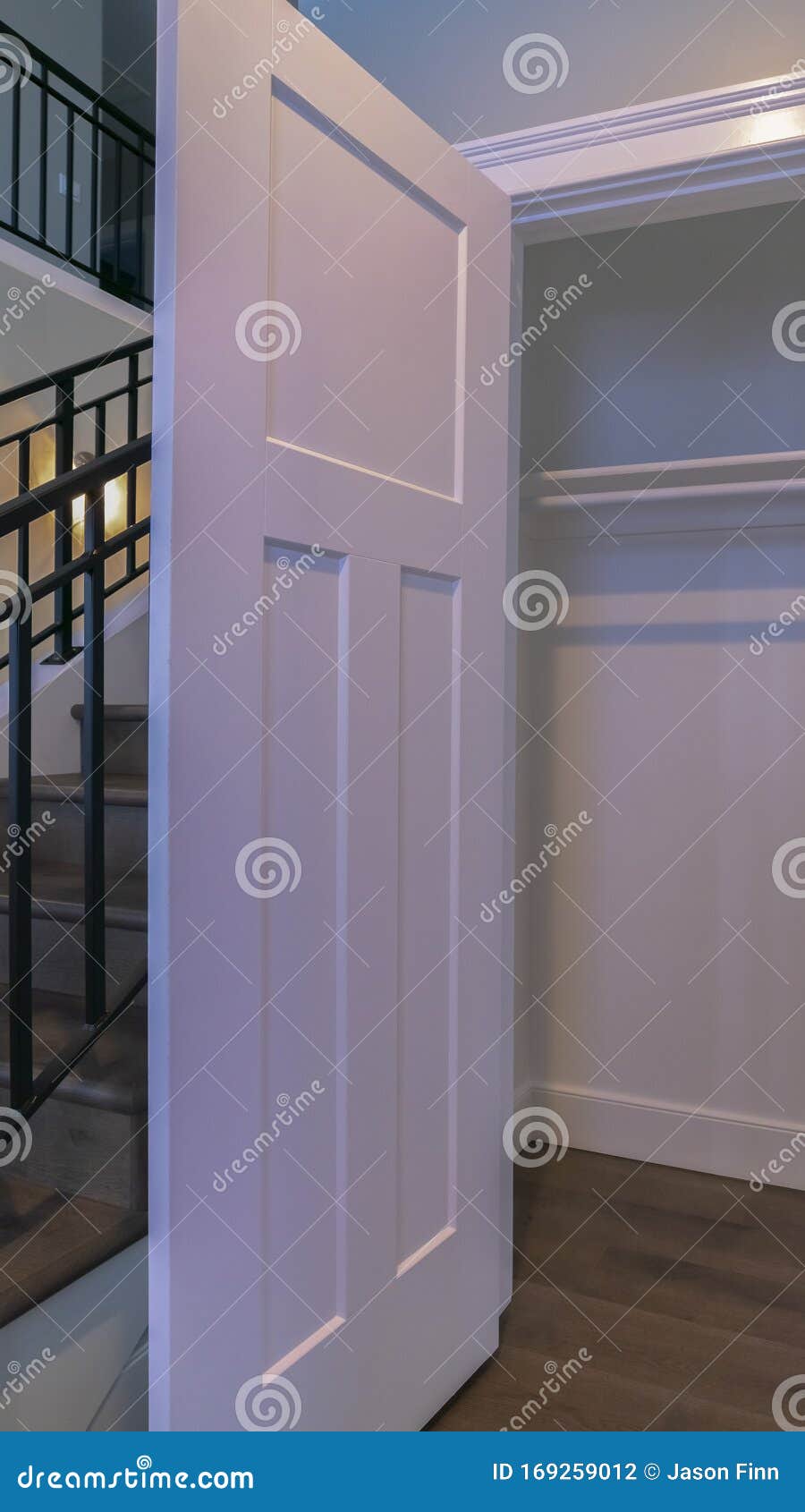 Vertical Open Empty Cupboard Door with Rails Bright Interior Stock ...