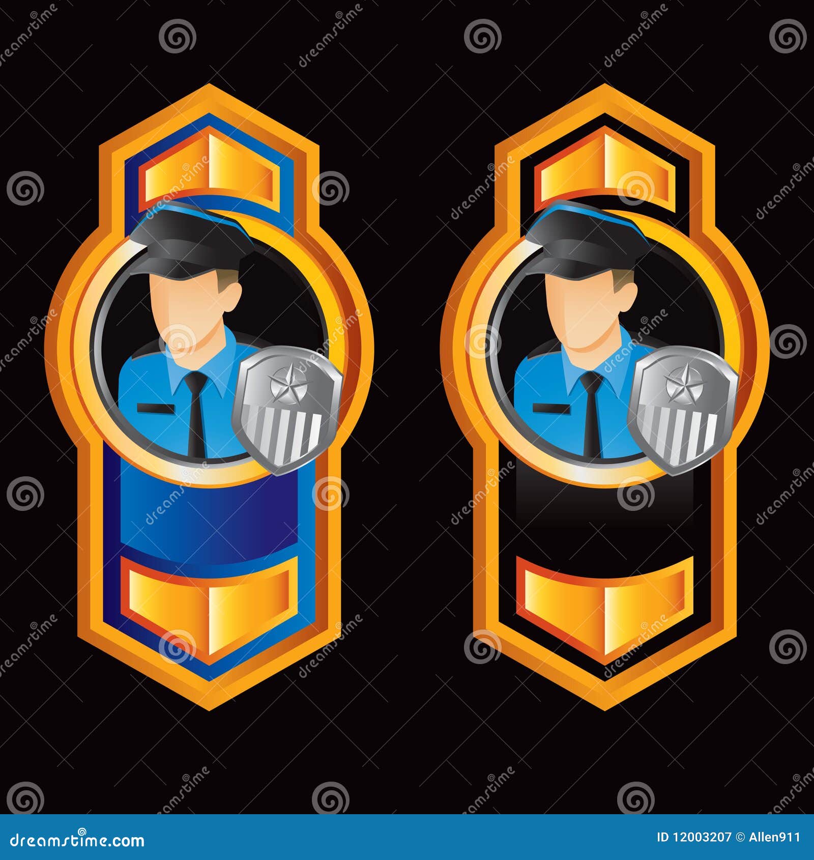 Vertical Orange Arrow with Police Officer Stock Vector - Illustration ...