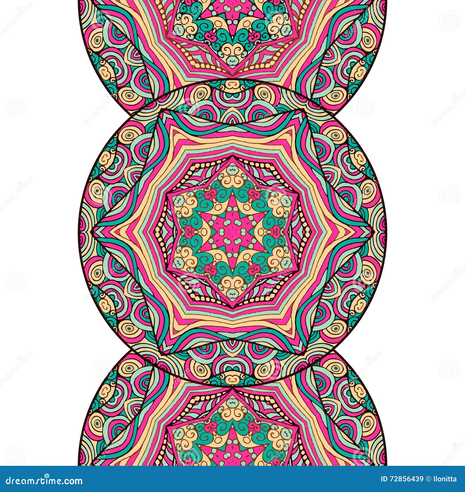 Vertical Ornament with Round Ornament. Doodle Mandala Stock Vector ...