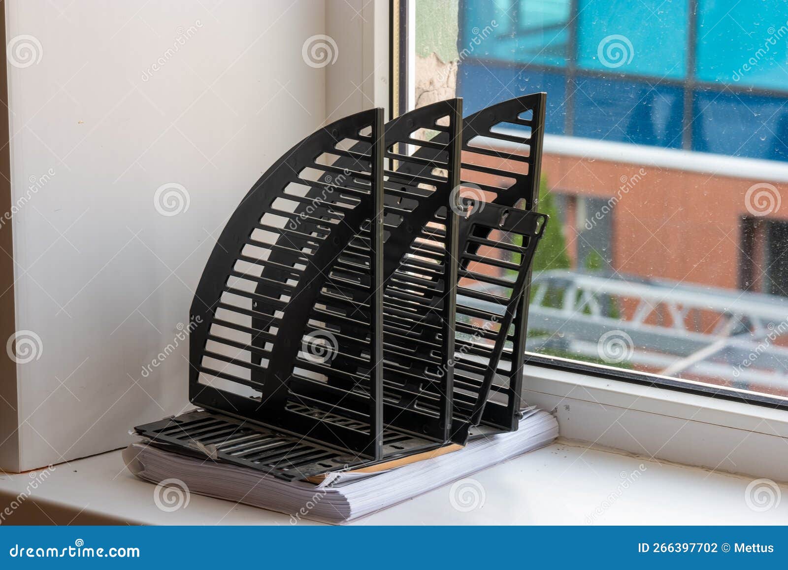 Vertical Paper Trays or Document Holders Empty on Windowsill in Office ...