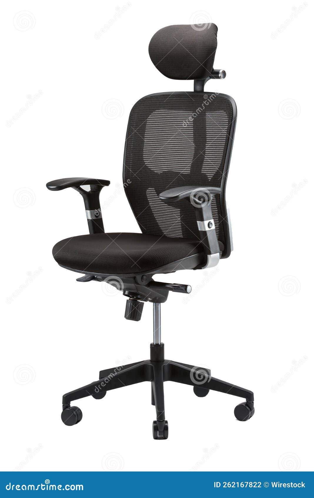 Vertical Partial Side View of Black Office Chair with Headrest Isolated ...