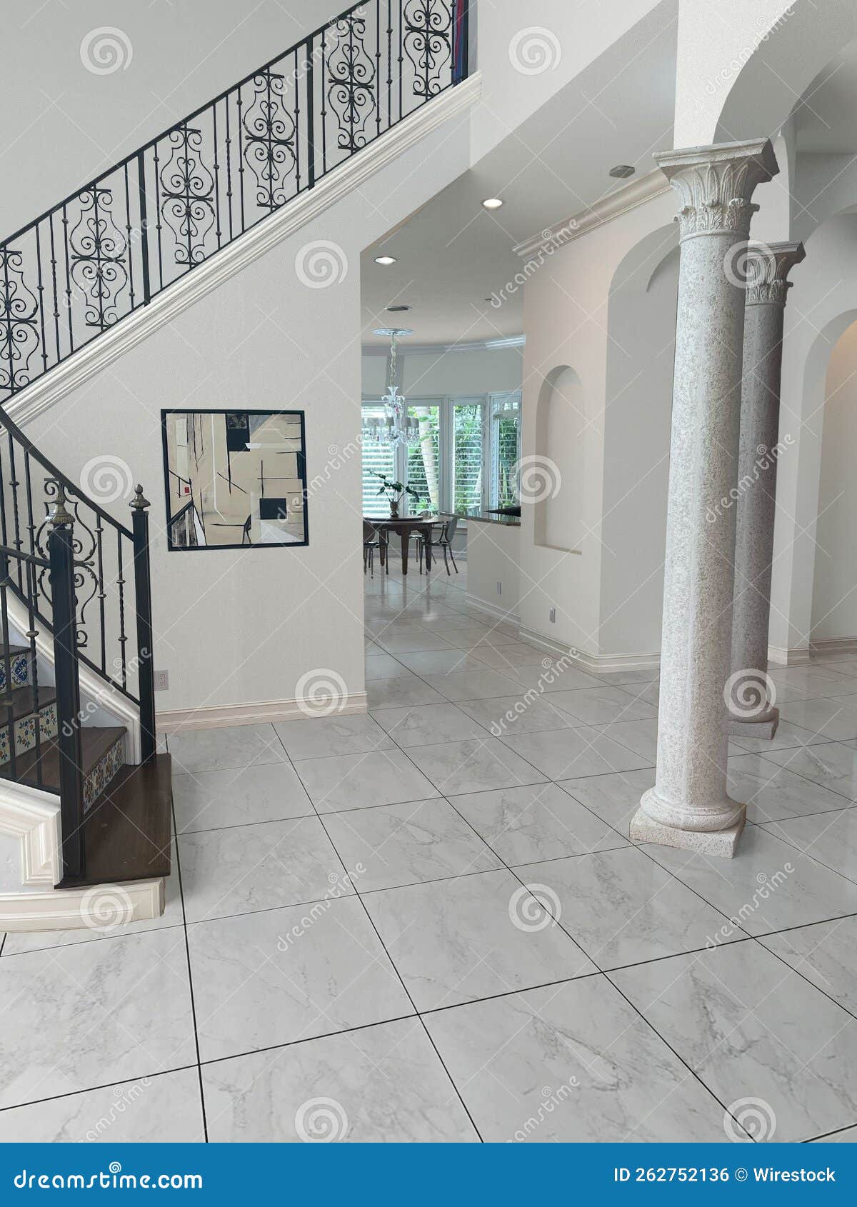 Vertical Partial View of a Hall with Columns and a Staircase Stock ...