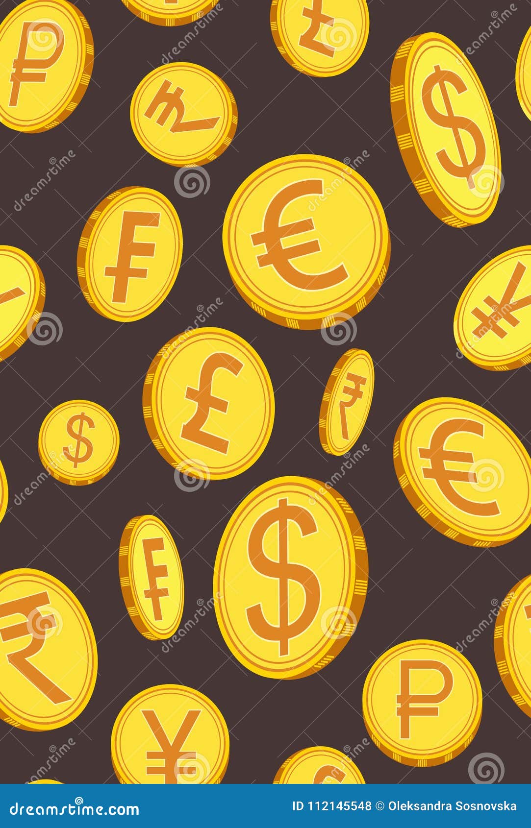 Vertical Pattern with Gold Coins in Different Angles. Vector ...