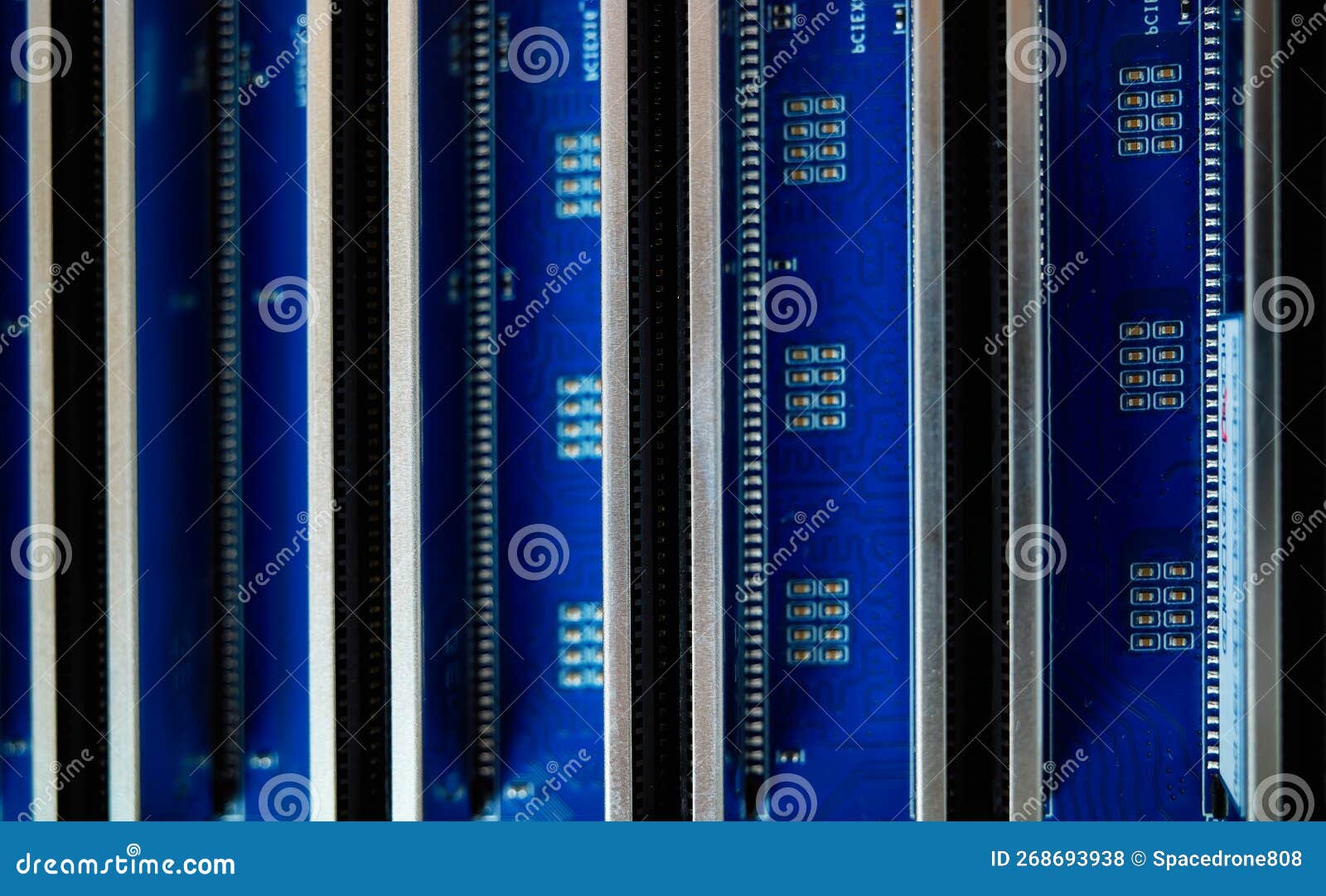 Vertical PCIe Slots on Blue Motherboard Computer Backdrop Stock Photo ...
