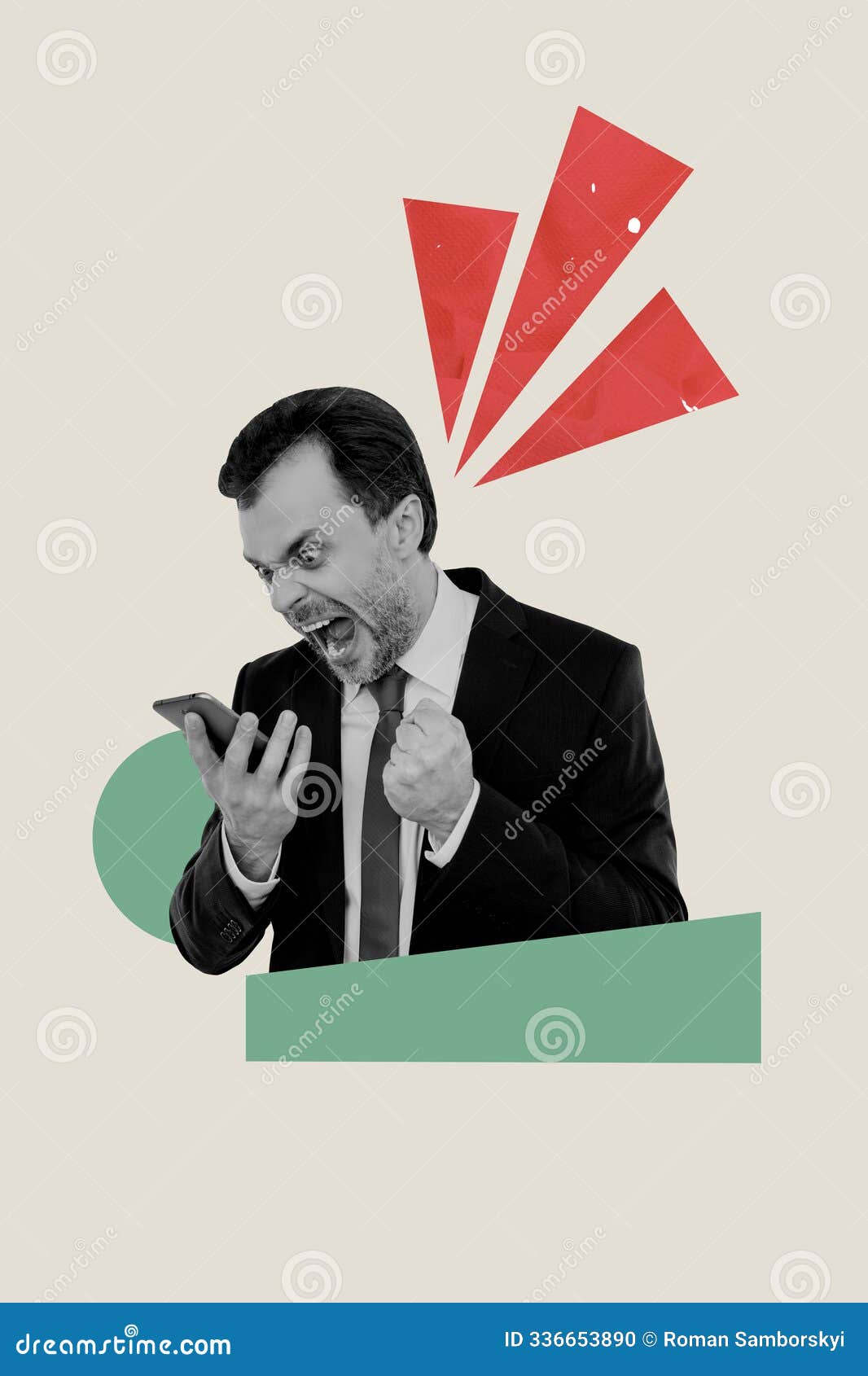 Vertical Photo Collage of Angry Man Scream Phone Call Center Operator ...