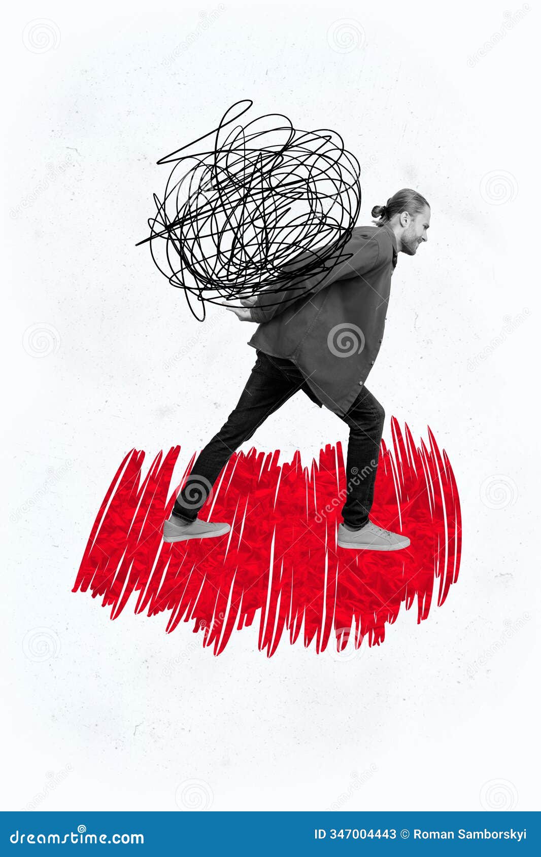 Vertical Photo Collage of Dissatisfied Businessman Carry Scribble Mess ...