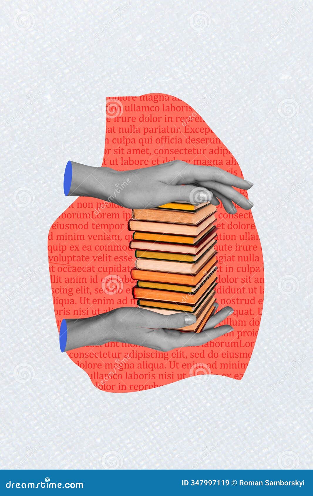 Vertical Photo Collage of Hands Hold Book Stack Library Education ...