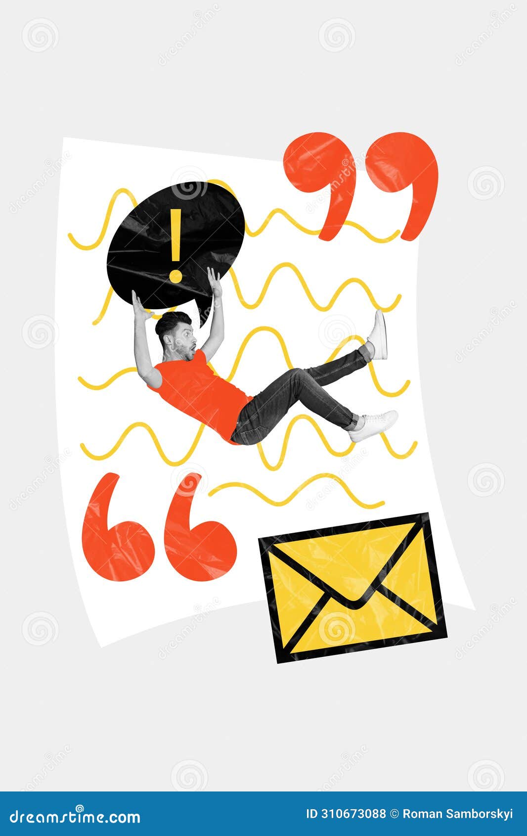 Vertical Photo Collage Image Young Man Flying Textbox Message ...