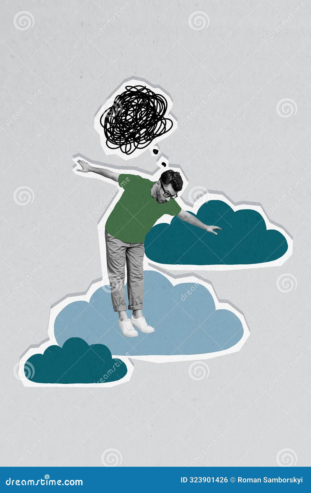 Vertical Photo Collage of Panic Man Step Cloud Fall Text Box Scribble ...