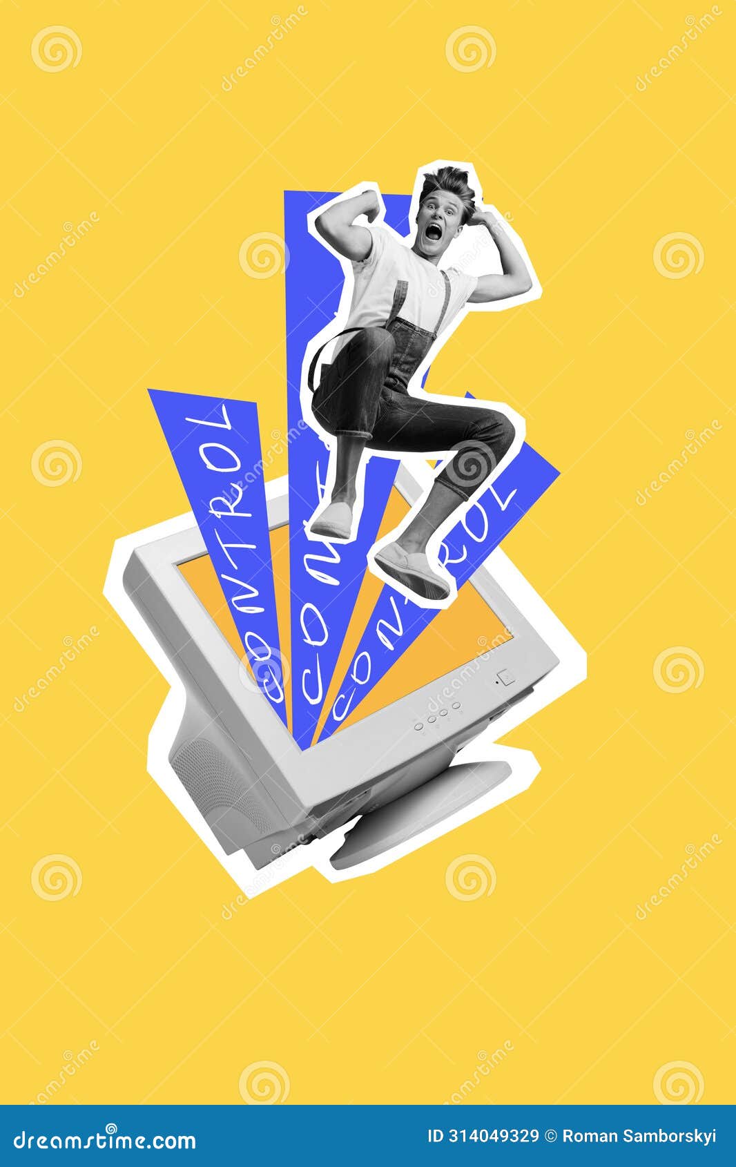 Vertical Photo Collage of Scared Scream Guy Fall Computer Monitor ...