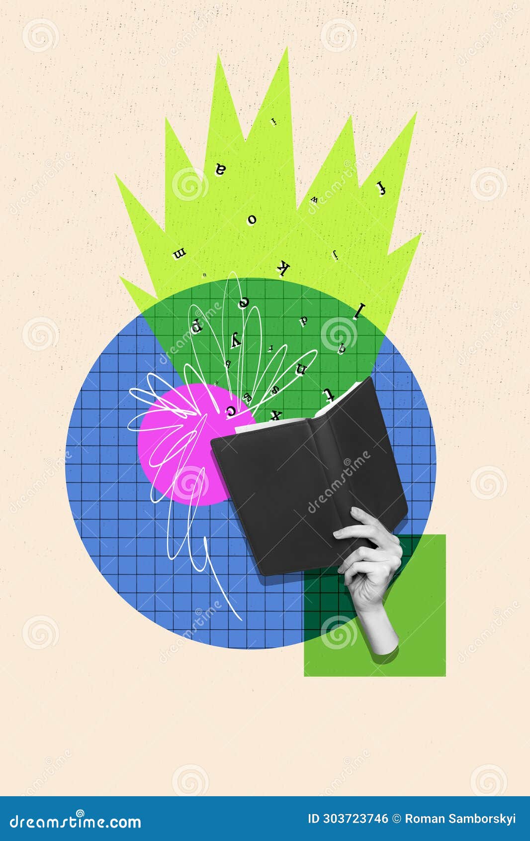 Vertical Photo Collage Sketch Picture of Human Arm Hold Book Read ...