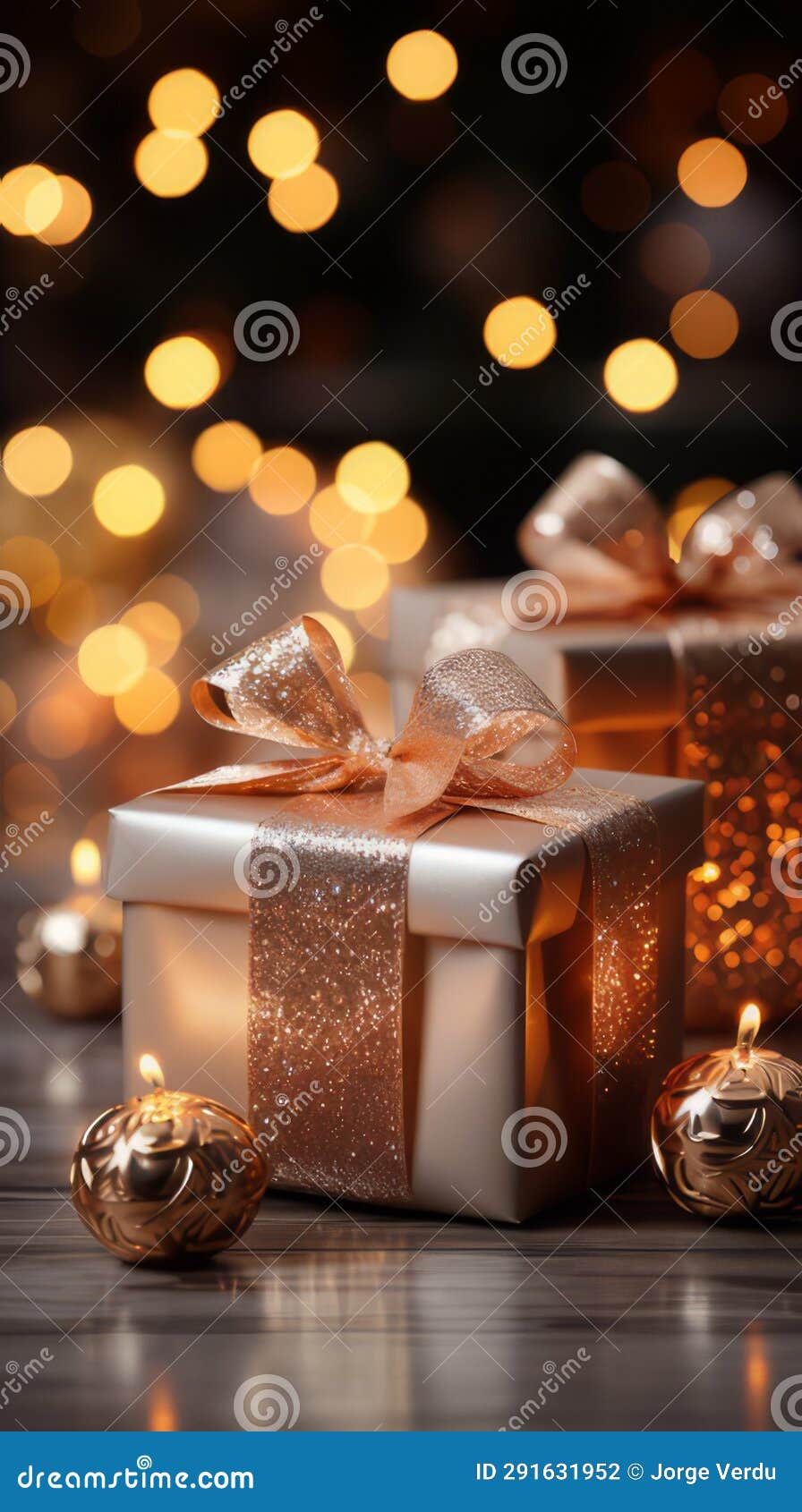Vertical Photo of Gift Box and Festive Lights Stock Illustration ...