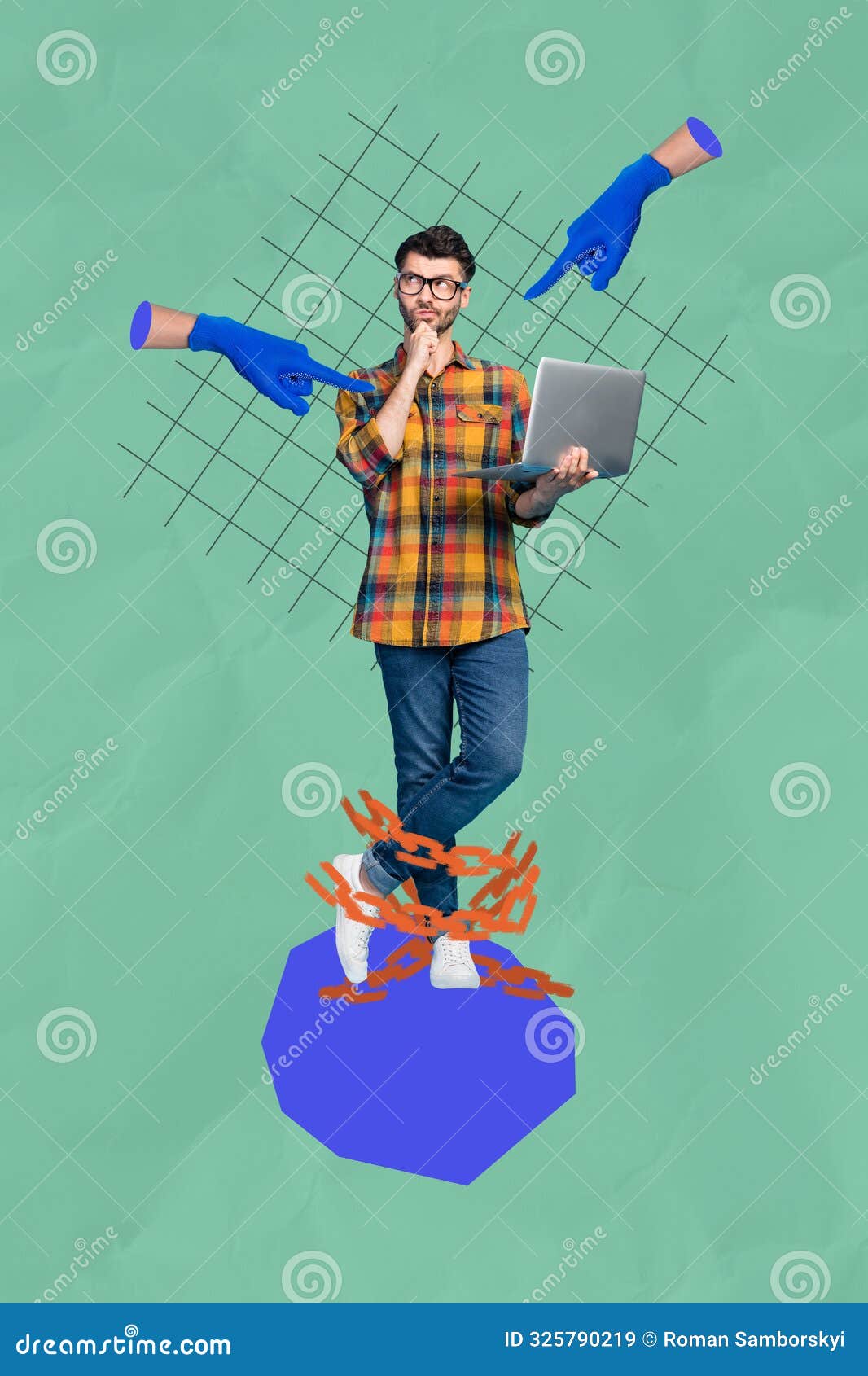 Vertical Photo Image Collage Young Minded Man Programmer Employee ...