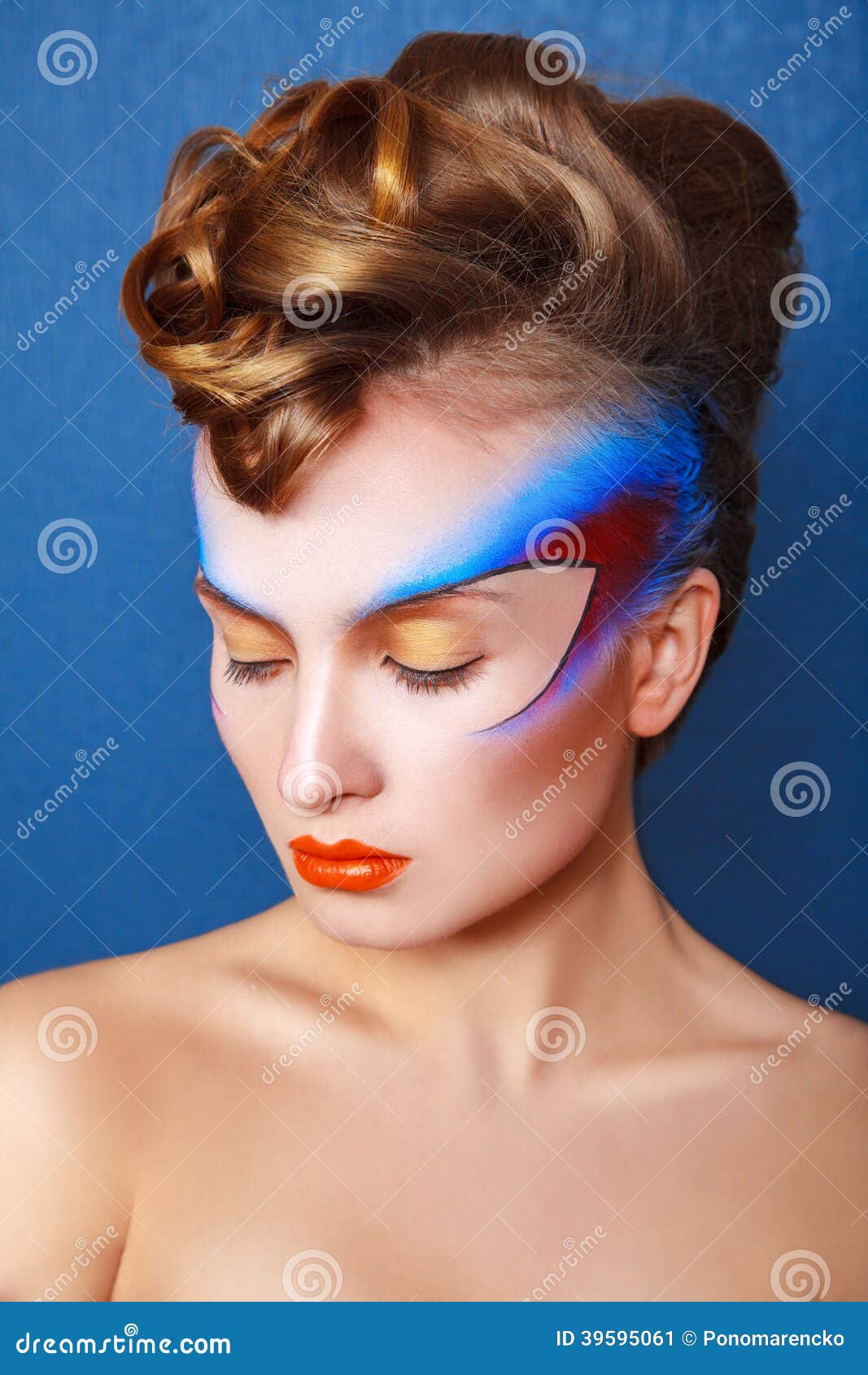 Vertical Photo of Woman with Creative Make Up and Hairstyle Stock Image ...