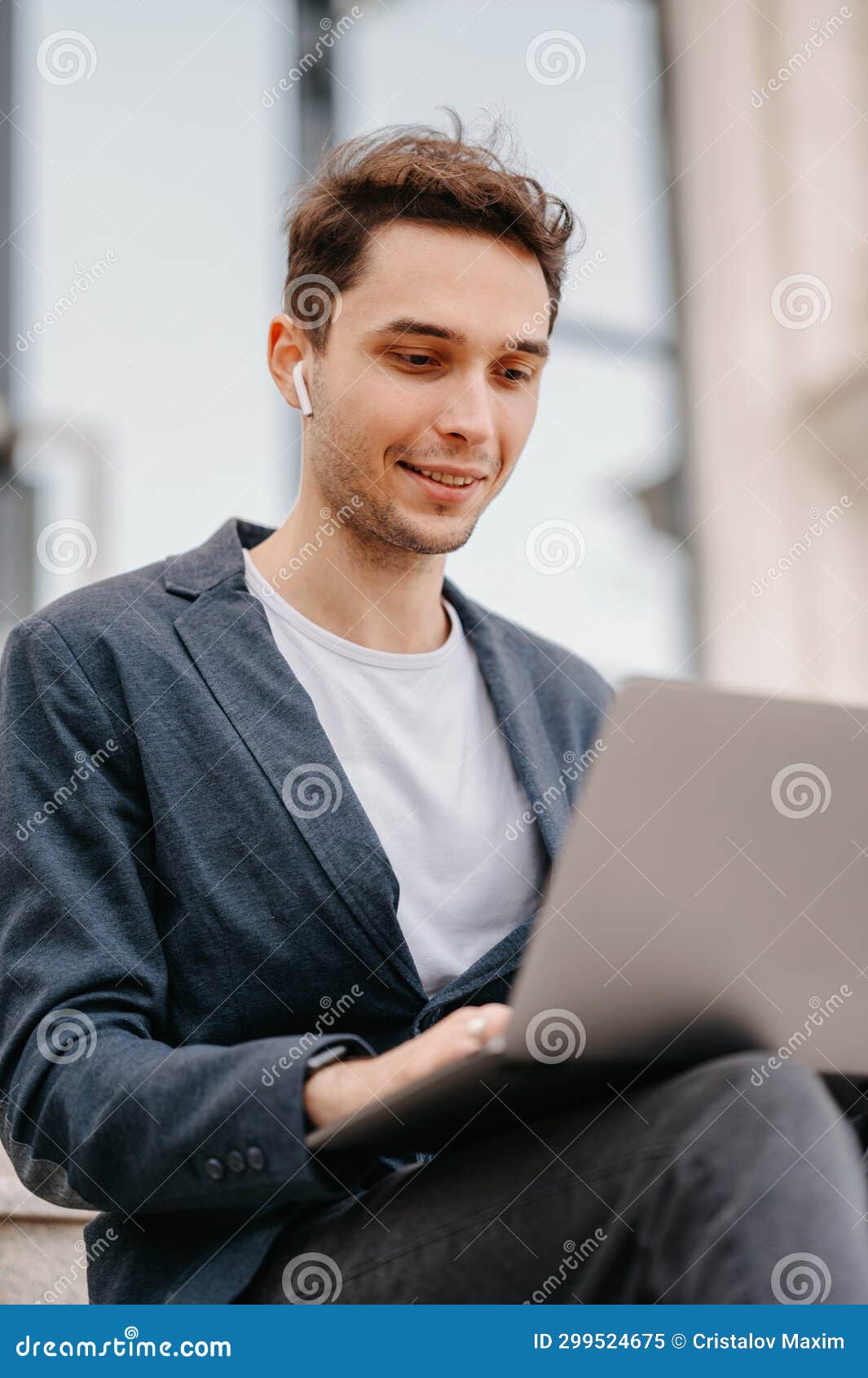 Vertical Photo of Young Freelancer Man Working Remote at Laptop ...