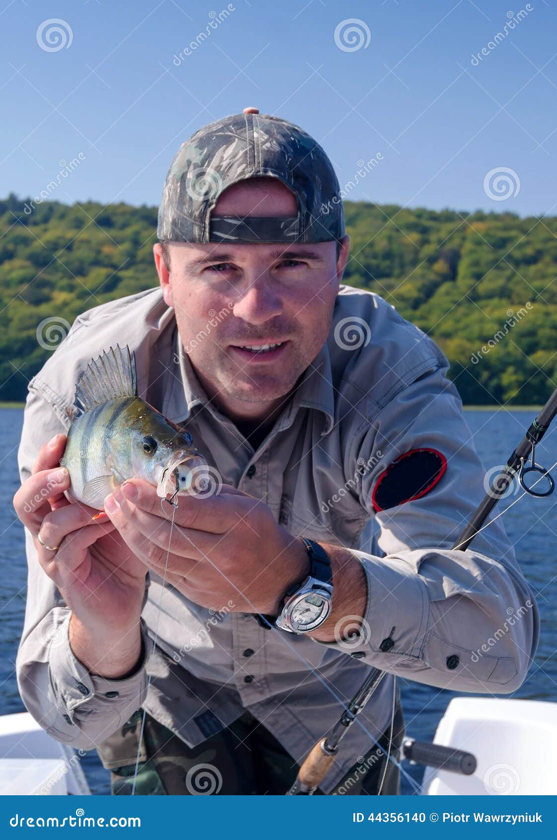 Vertical Portrait of Angler with Perch Stock Photo - Image of happy ...