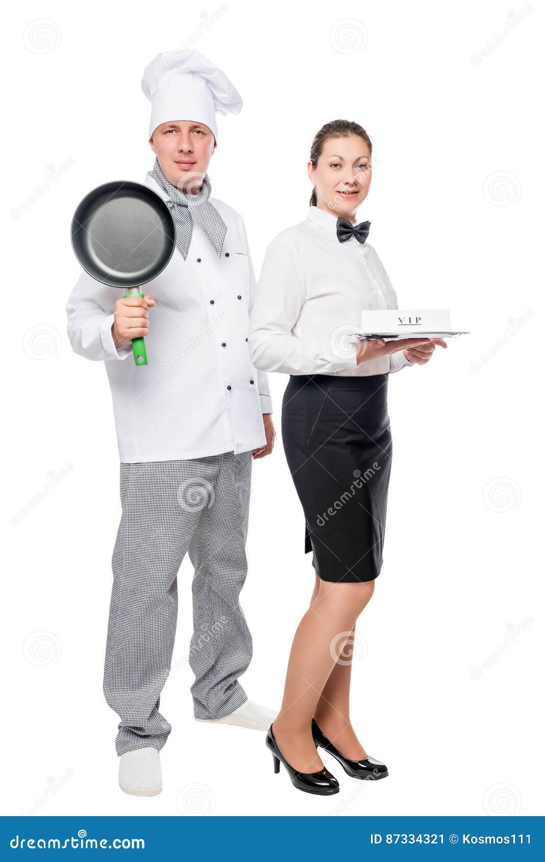 Vertical Portrait of a Chef and a Waitress on a White Background Stock ...